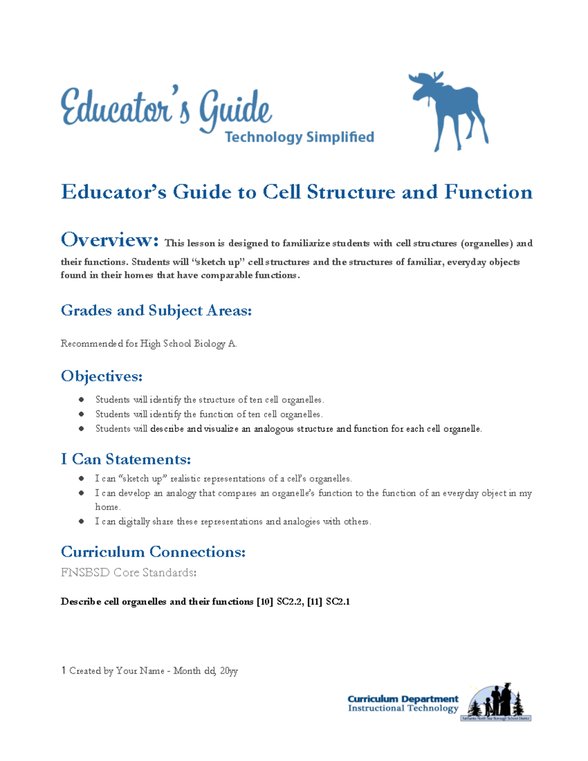 Cell Structures and Functions Using Sketch Up - Educator’s Guide to ...