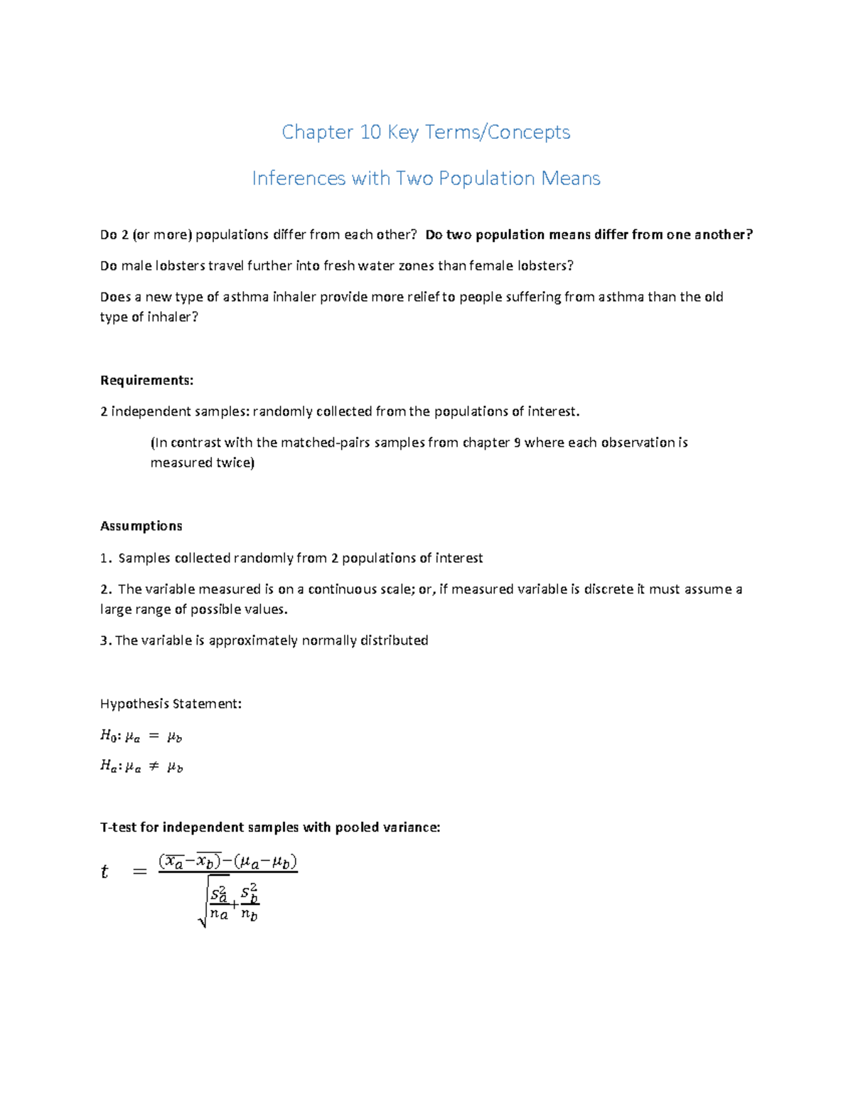 Biostats Module 3 Practice Problems 2 - Chapter 10 Key Terms/Concepts ...