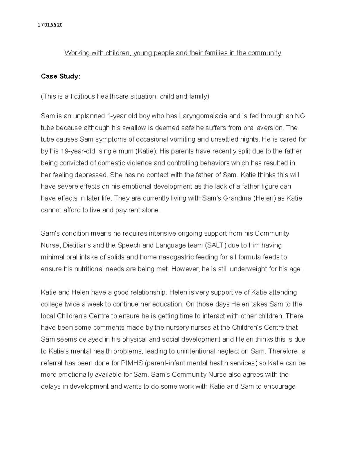 Case study, eco map and grid - Working with children, young people and their families in the ...