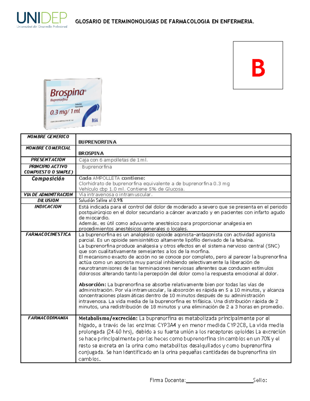 Glosario DE Farmacos (2) (2) (2) - NOMBRE GENERICO BUPRENORFINA NOMBRE ...