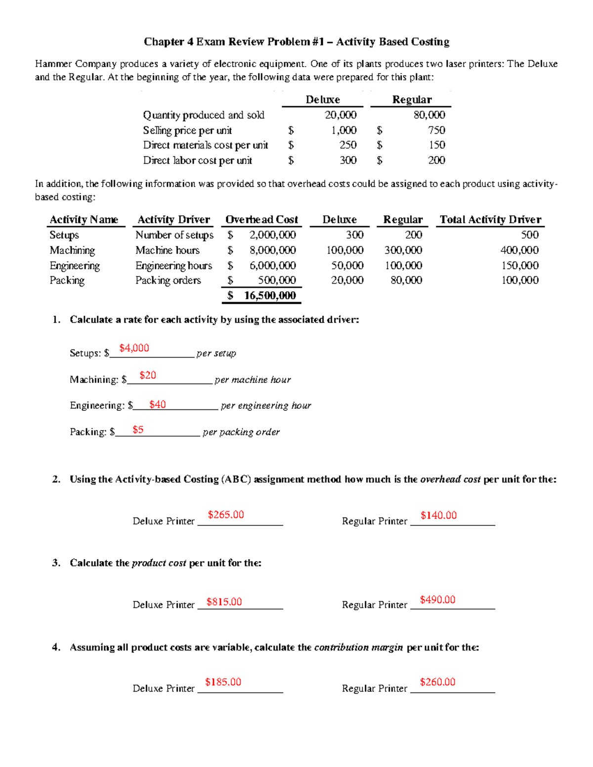 AB costing Samples - assignment - Chapter 4 Exam Review Problem #1 ...
