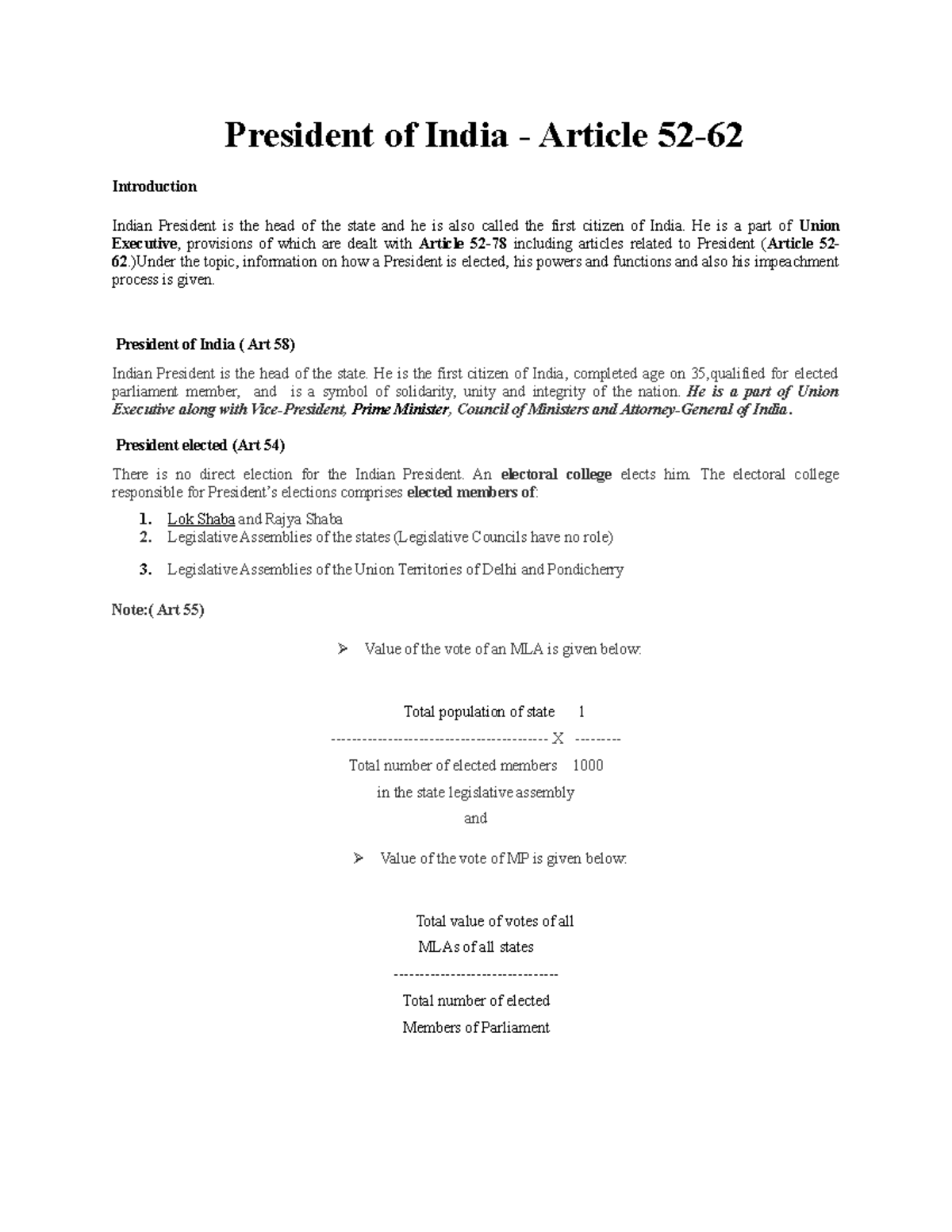 1 - 1 - President of India - President of India - Article 52 ...