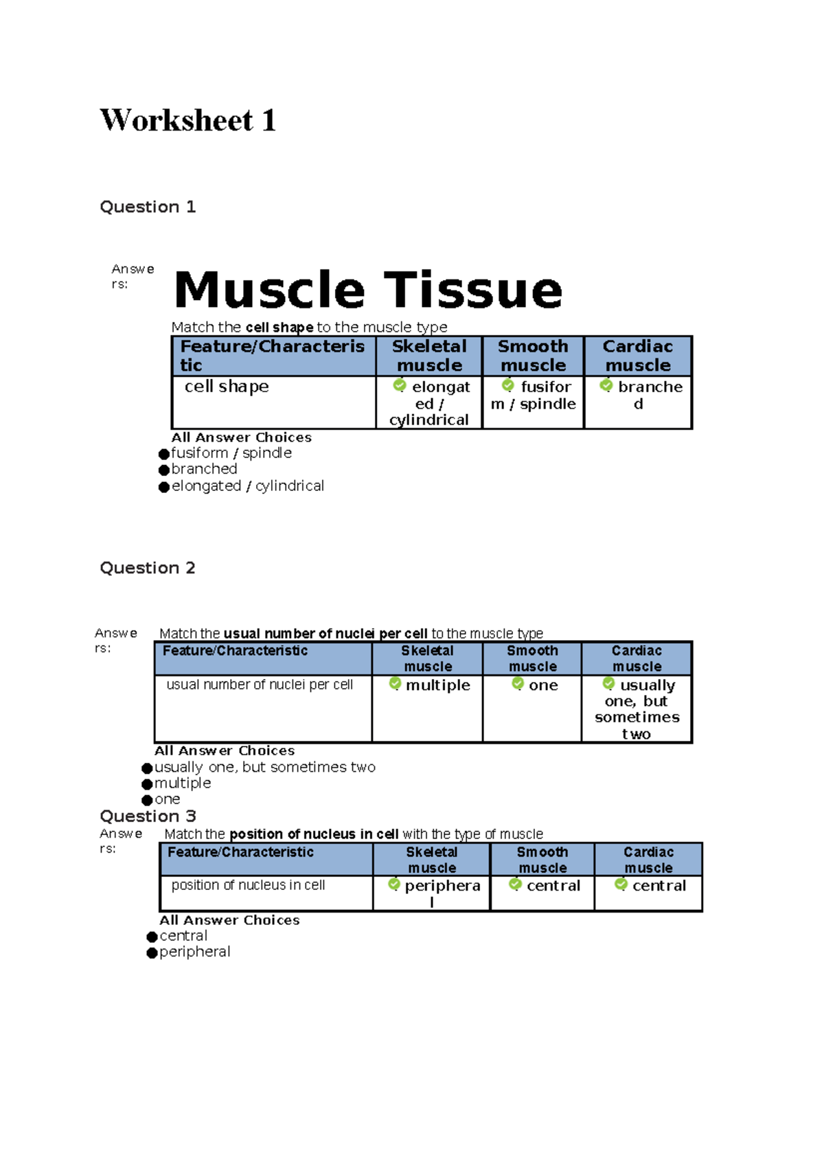 Muscle Tissue Worksheet Answers - Studocu