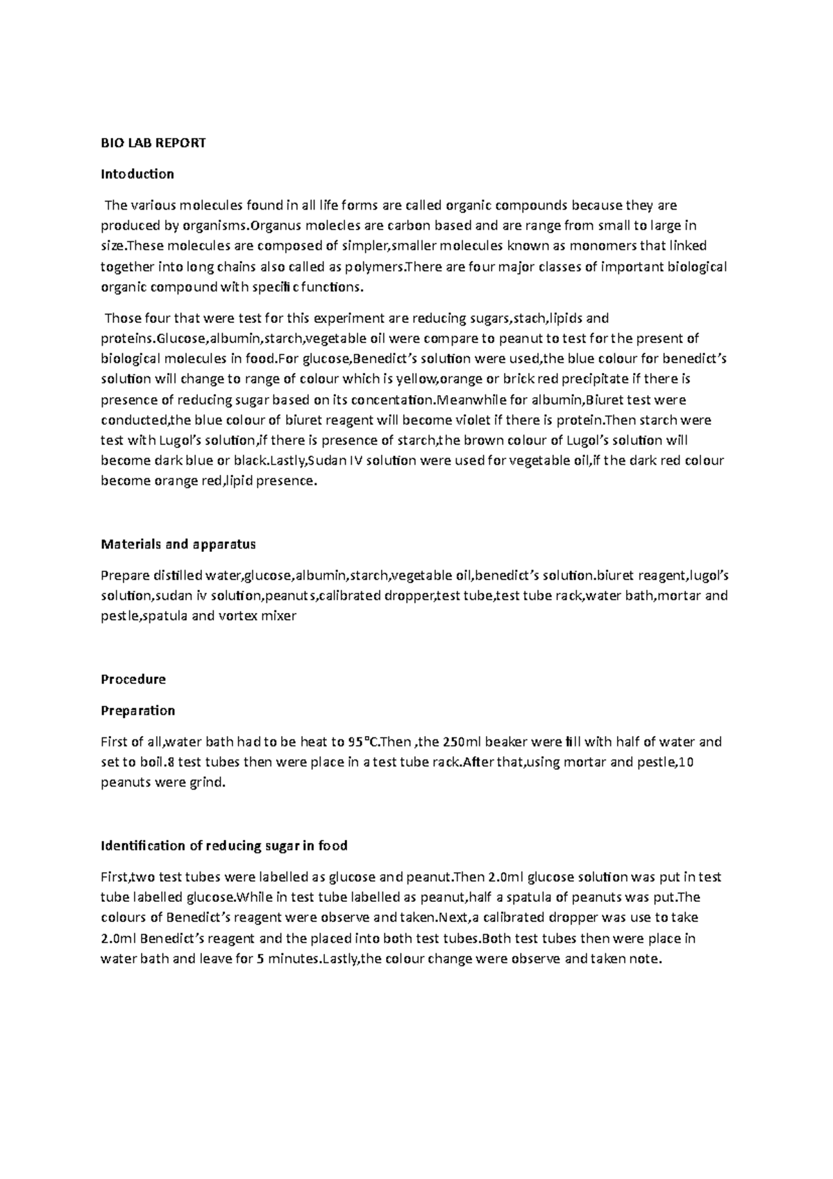 BIO LAB REPORT IN FOOD - Concepts of Biology - UTM - Studocu