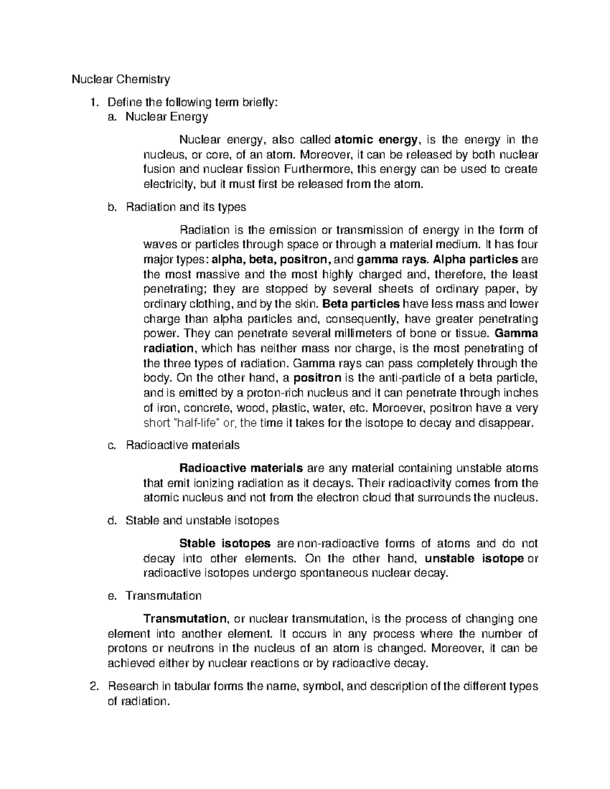 Nuclear Enegry - Chemistry Assignment - BS Medical Laboratory Science ...