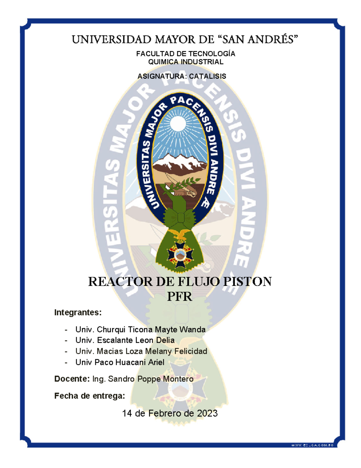 Reactor de flujo piston - REACTORES DE FLUJO PISTÓN (PFR) FACULTAD DE ...