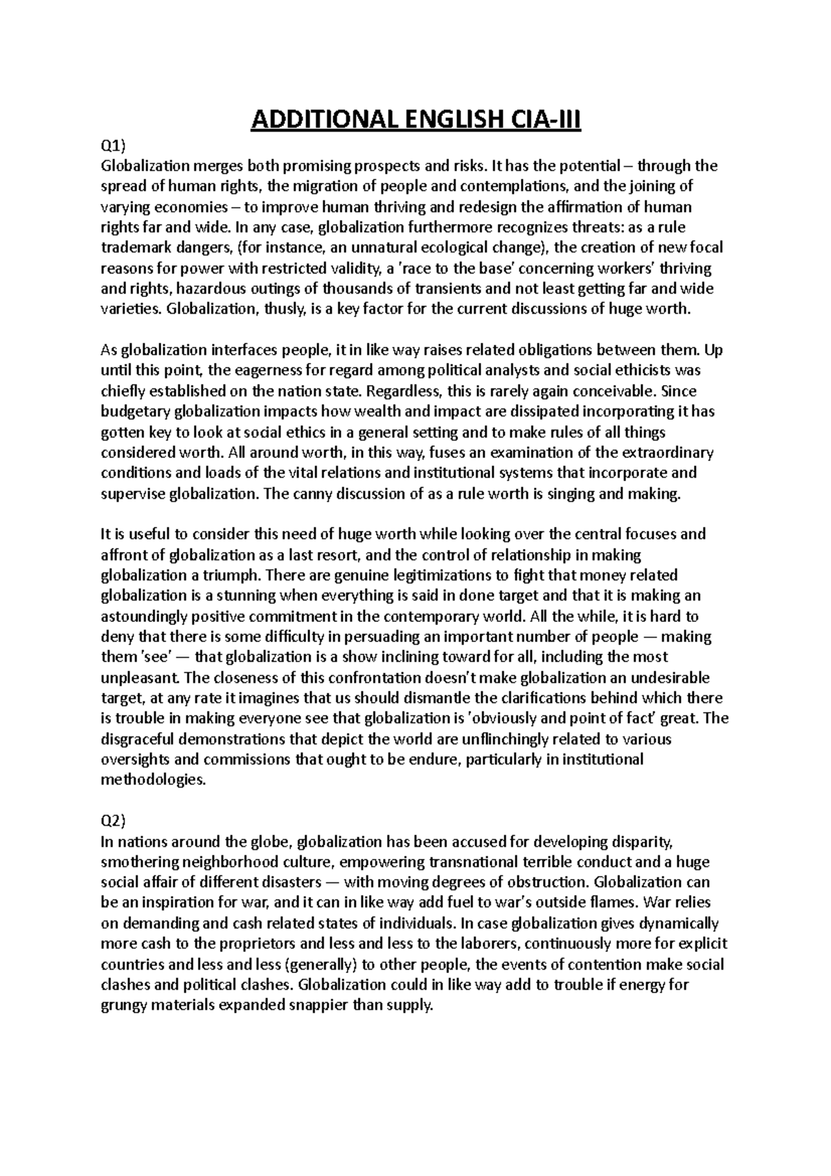 CIA ASSIGNMENT ADDITIONAL ENGLISH - Additional English - Christ ...