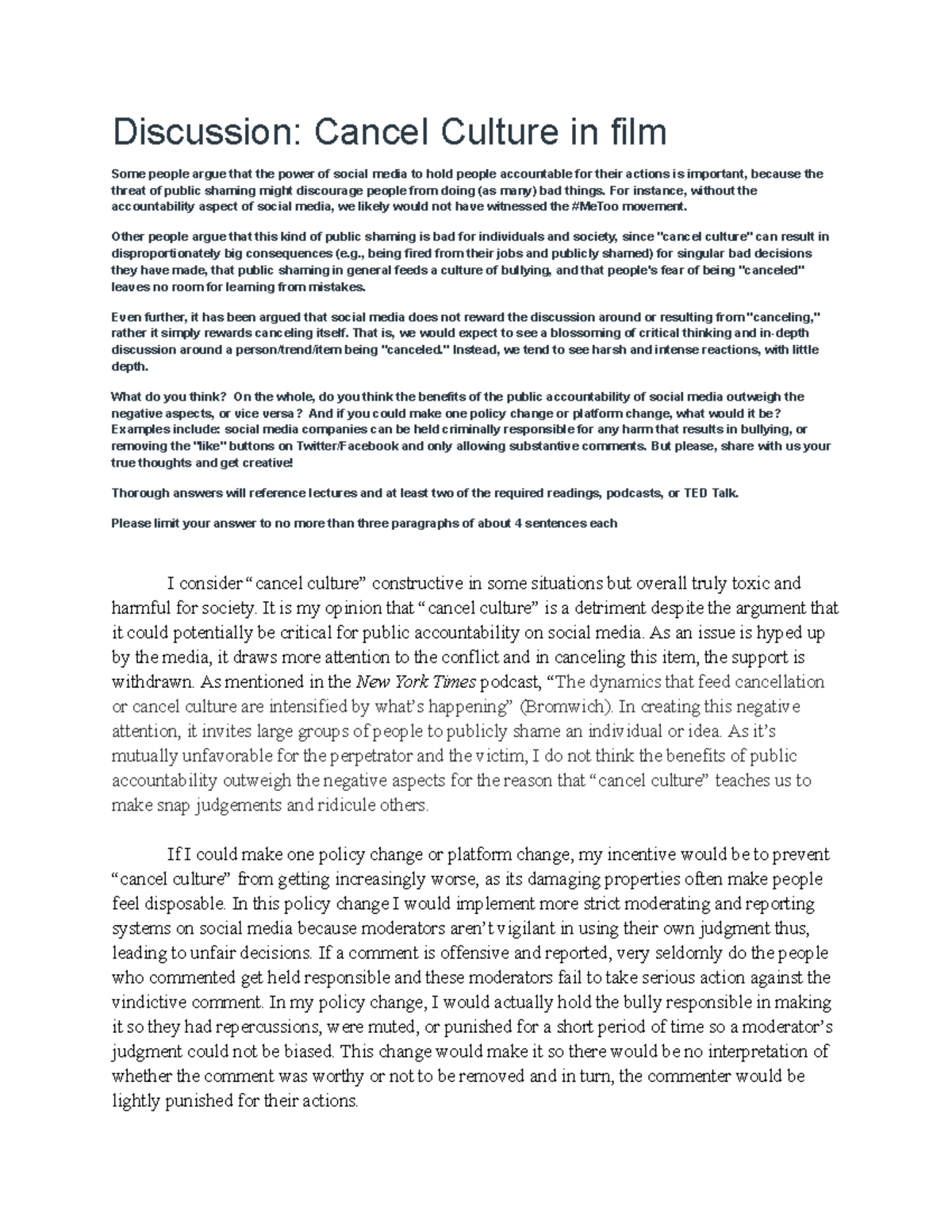 Discussion Cancel Culture - For instance, without the accountability ...