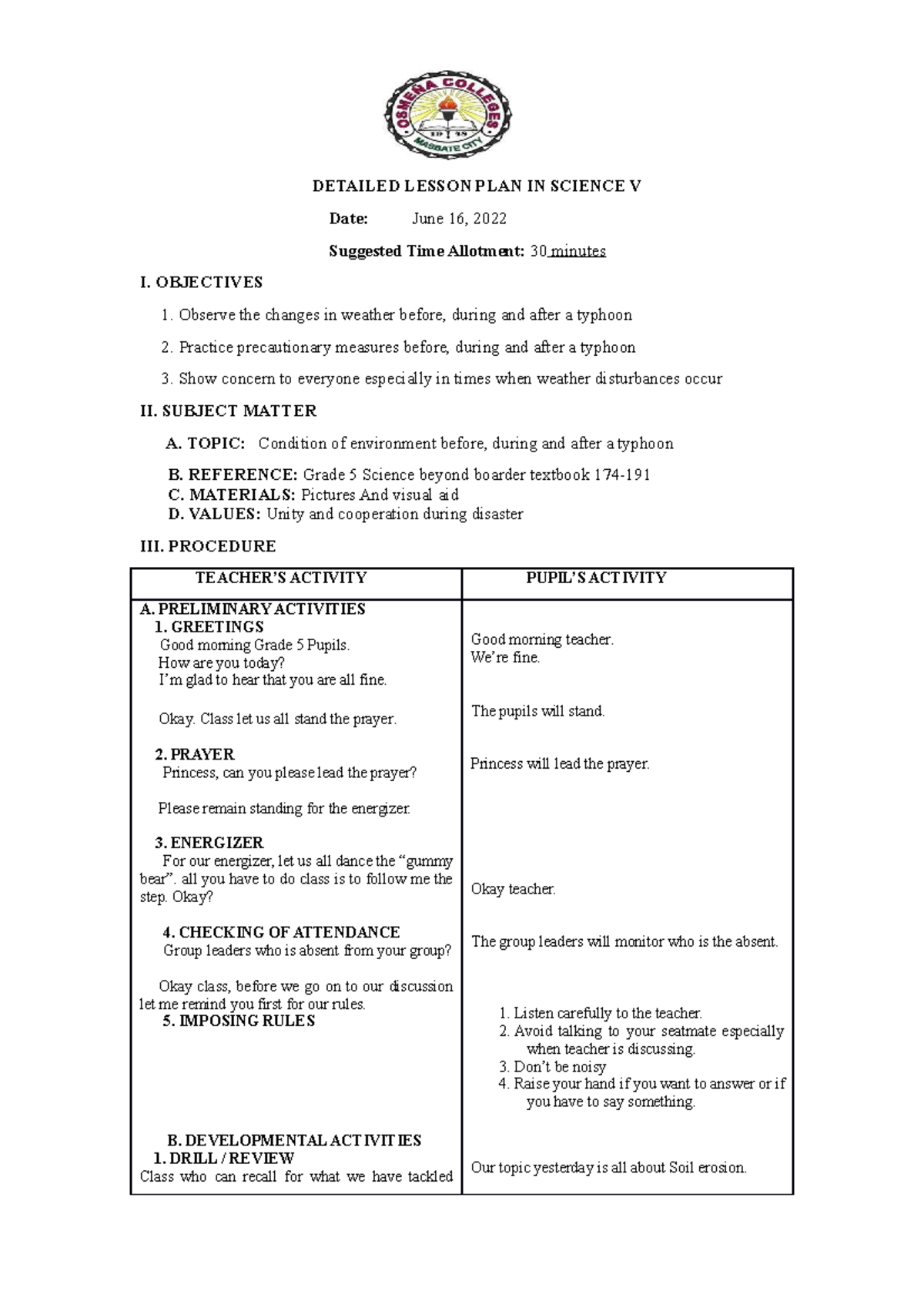LYCA's Lesson PLAN IN Science 5 - DETAILED LESSON PLAN IN SCIENCE V ...