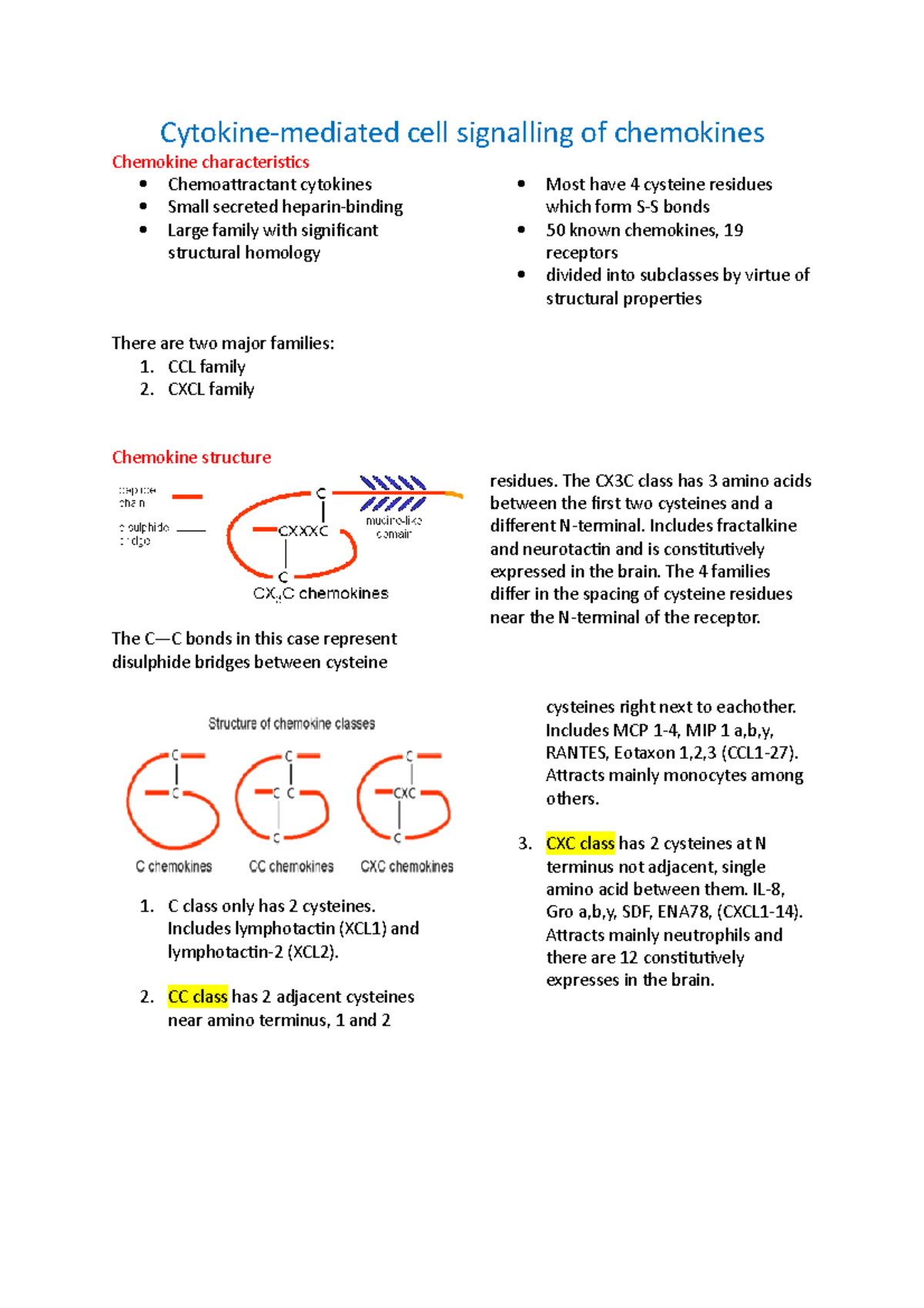 3 Chemokines - Lecture notes 3 - Cytokine-mediated cell signalling of ...