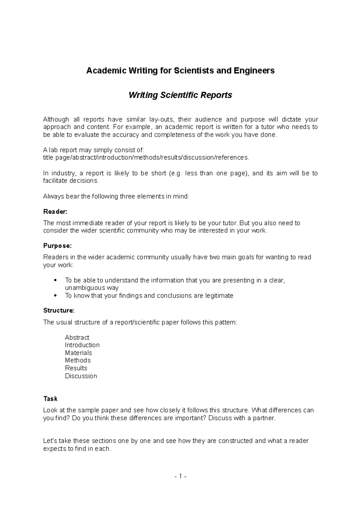 2 Writing Scientific and Technical Reports - 1 - Academic Writing for ...