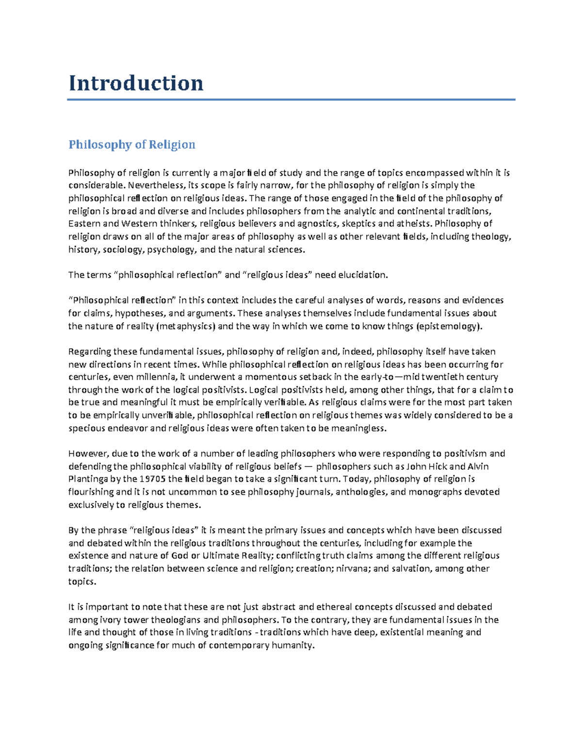 Philosophy of Religion - Introduction Philosophy of Religion Philosophy ...