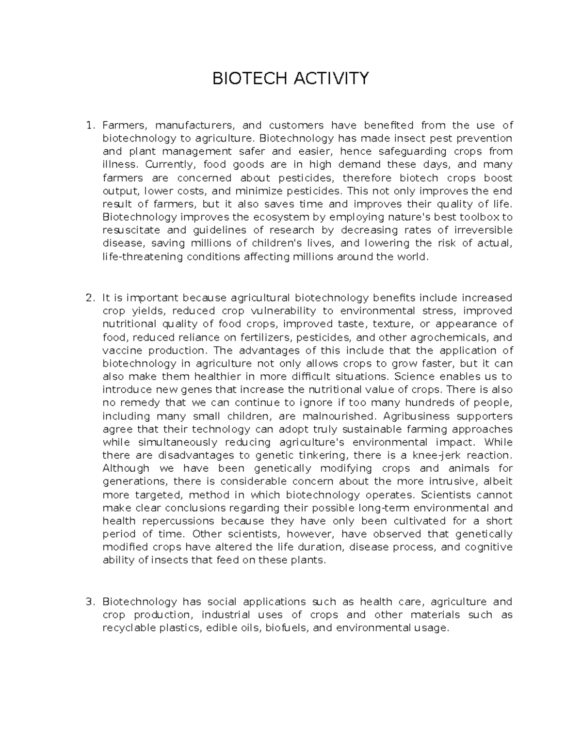 Science and Technology Biotech Activity - BIOTECH ACTIVITY Farmers ...