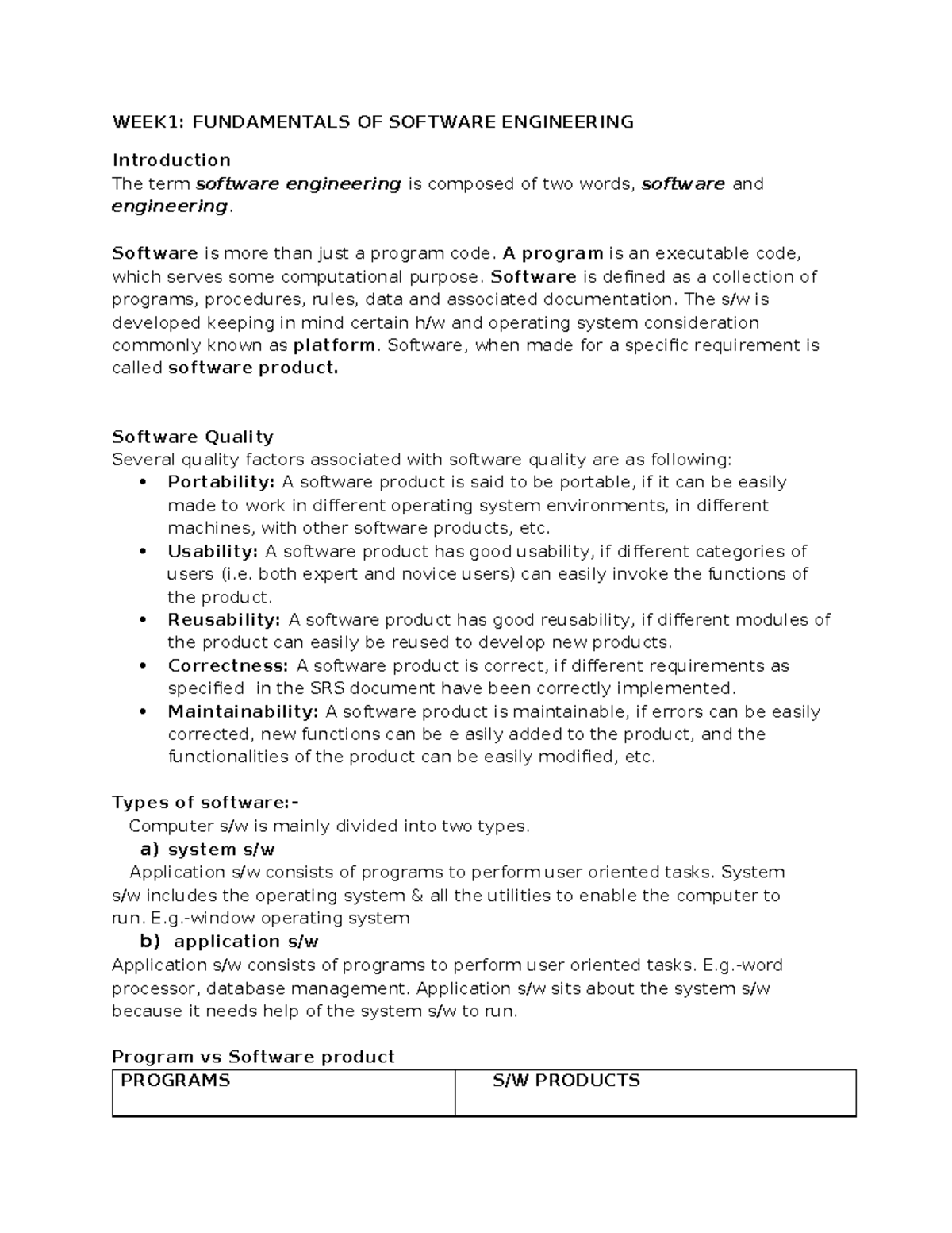 WEEK1 Software engineering for Dip - WEEK1: FUNDAMENTALS OF SOFTWARE ENGINEERING Introduction ...