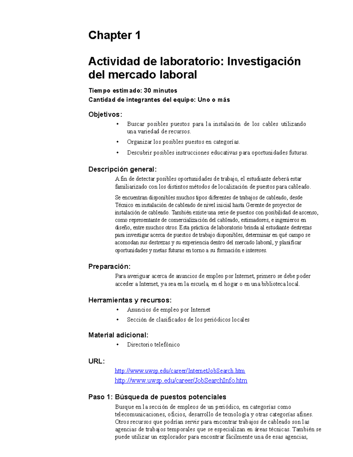 Ch01 - Cabling and Safety Overview (Lab) bro - Chapter 1 Actividad de laboratorio: Investigación ...