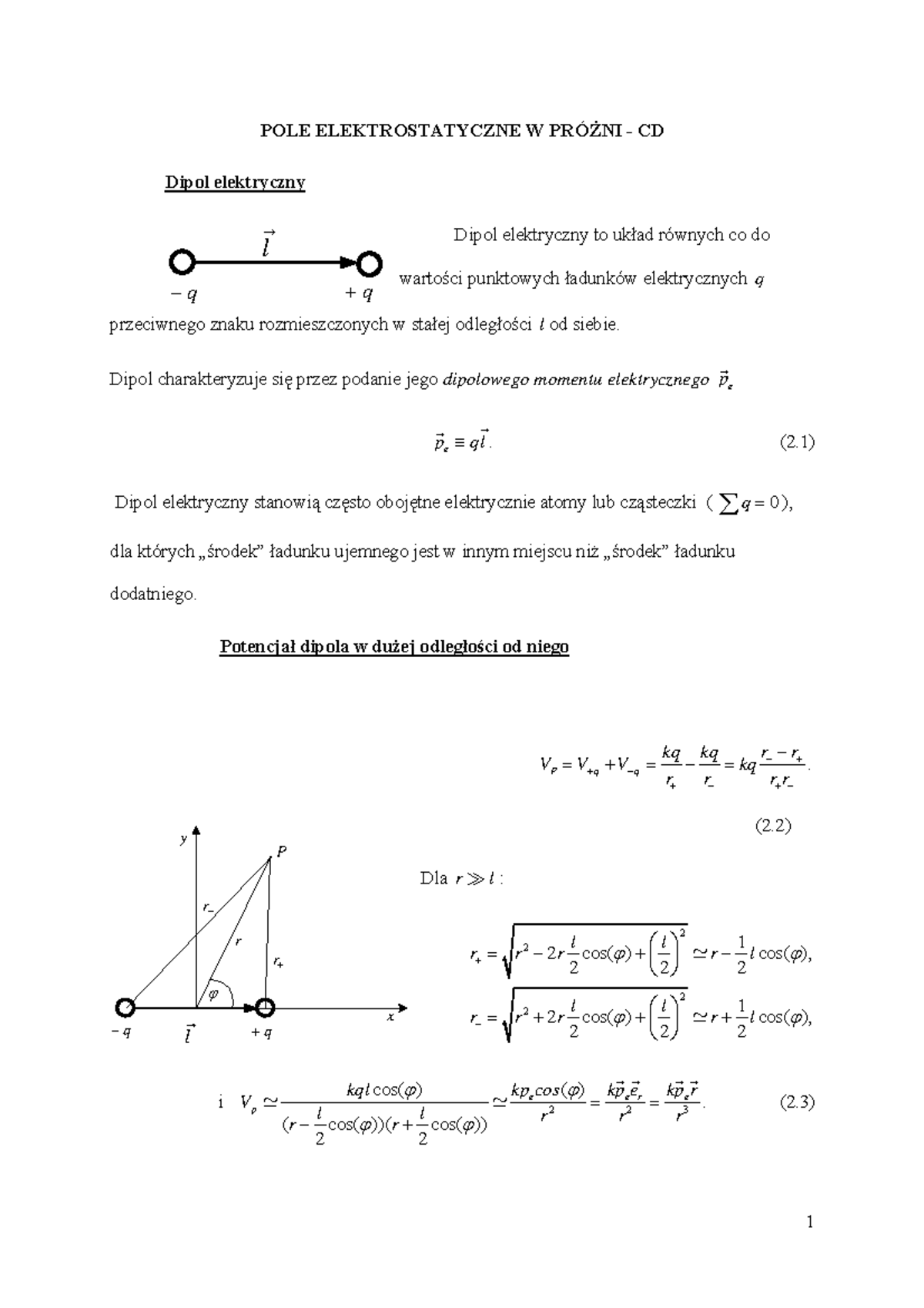 Pole El cd - Pole elektrostatyczne w próżni ciąg dalszy - POLE ...