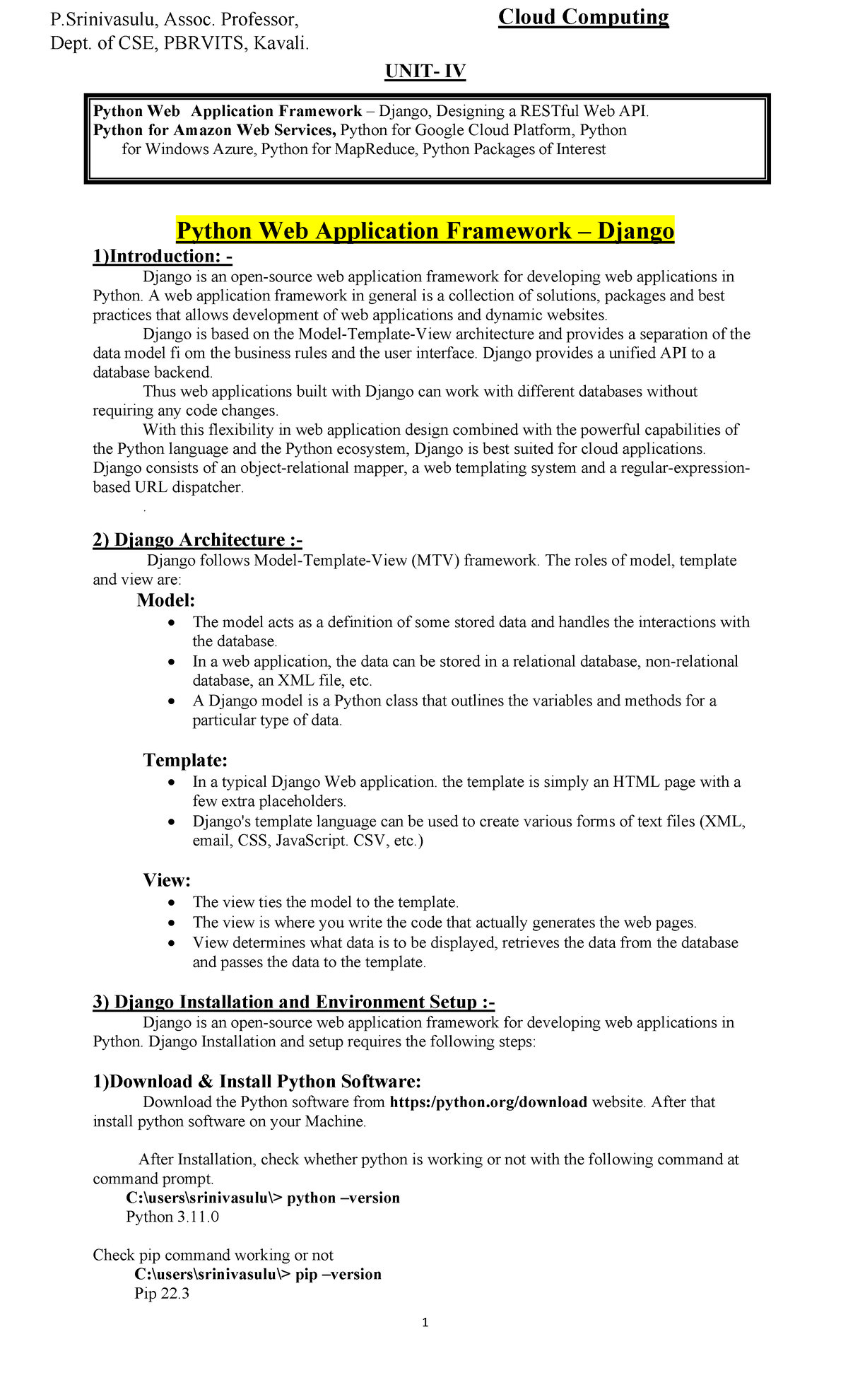 CC Unit-4 - P, Assoc. Professor, Dept. of CSE, PBRVITS, Kavali. UNIT ...