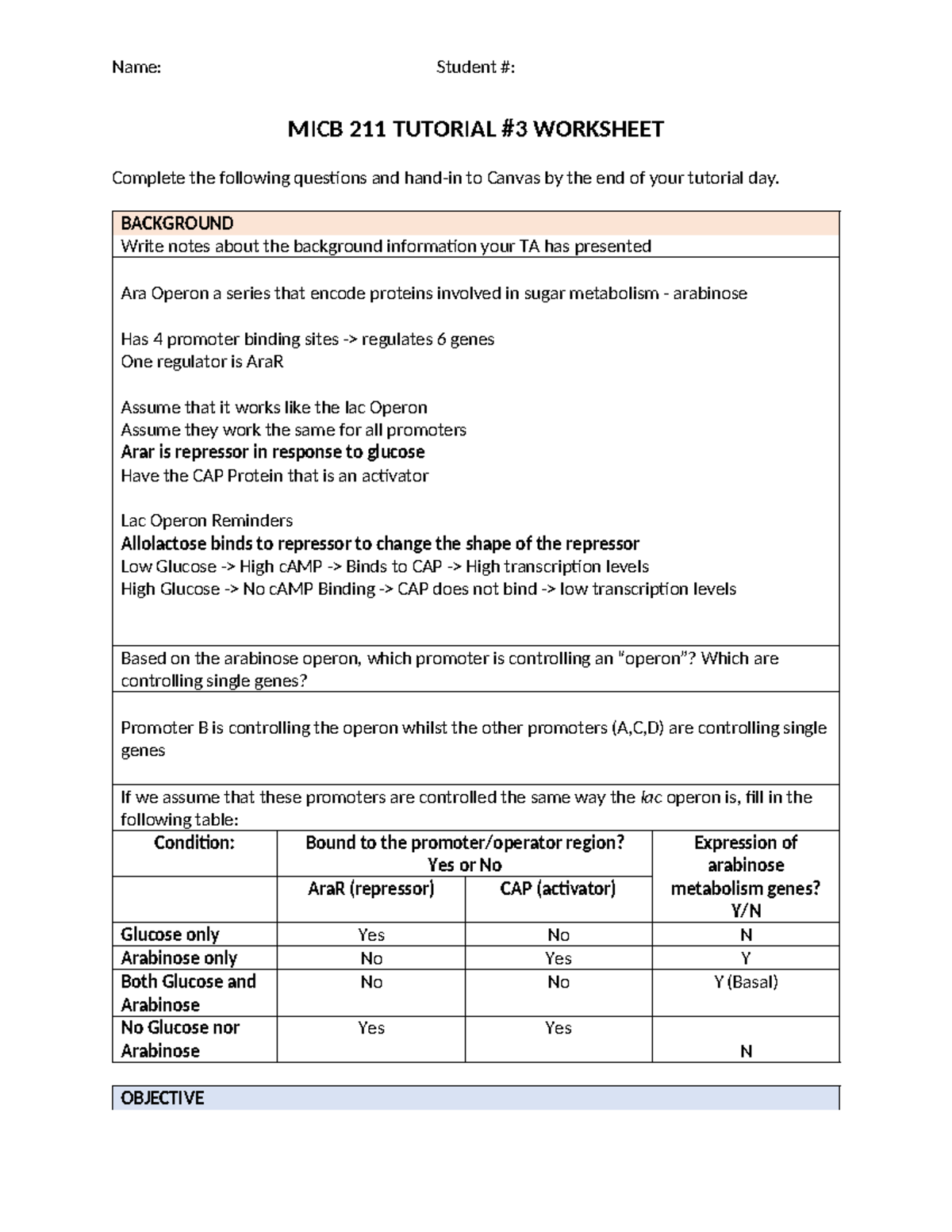 MICB211 Tutorial 3 Worksheet-1 - Name: Student #: MICB 211 TUTORIAL #3 ...