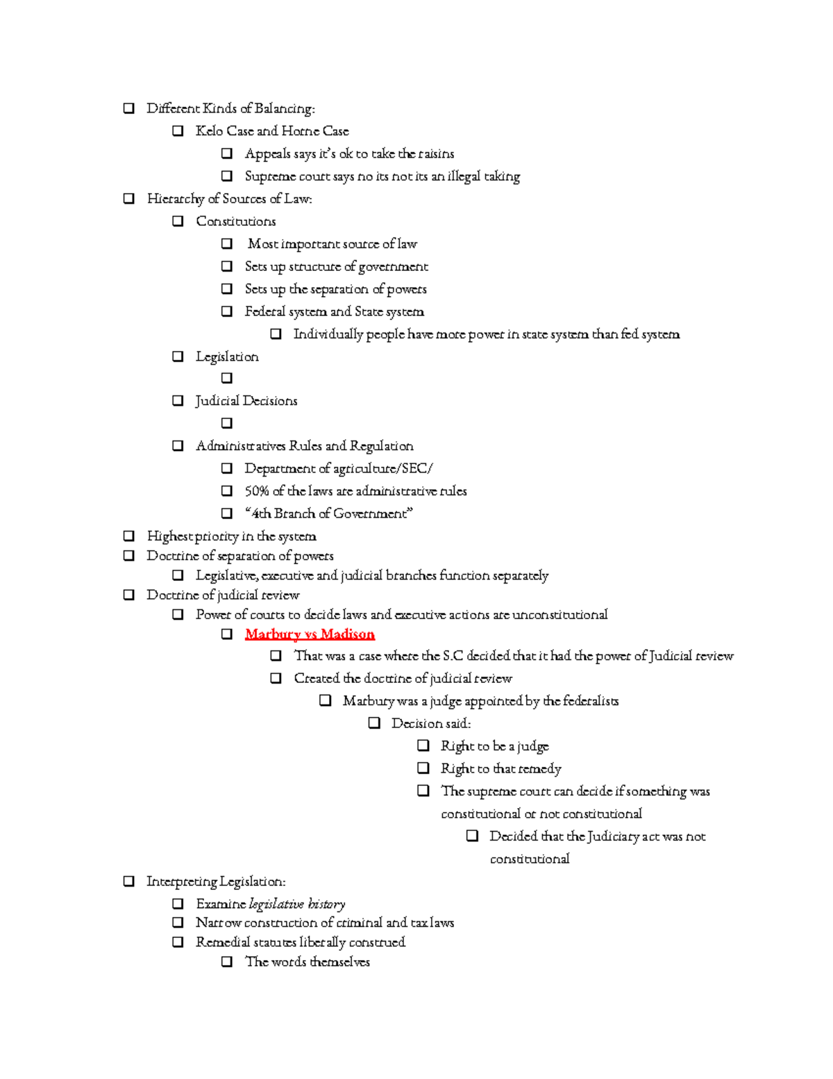 Notes #2 1 22 20 - Different Kinds of Balancing: Kelo Case and Horne ...