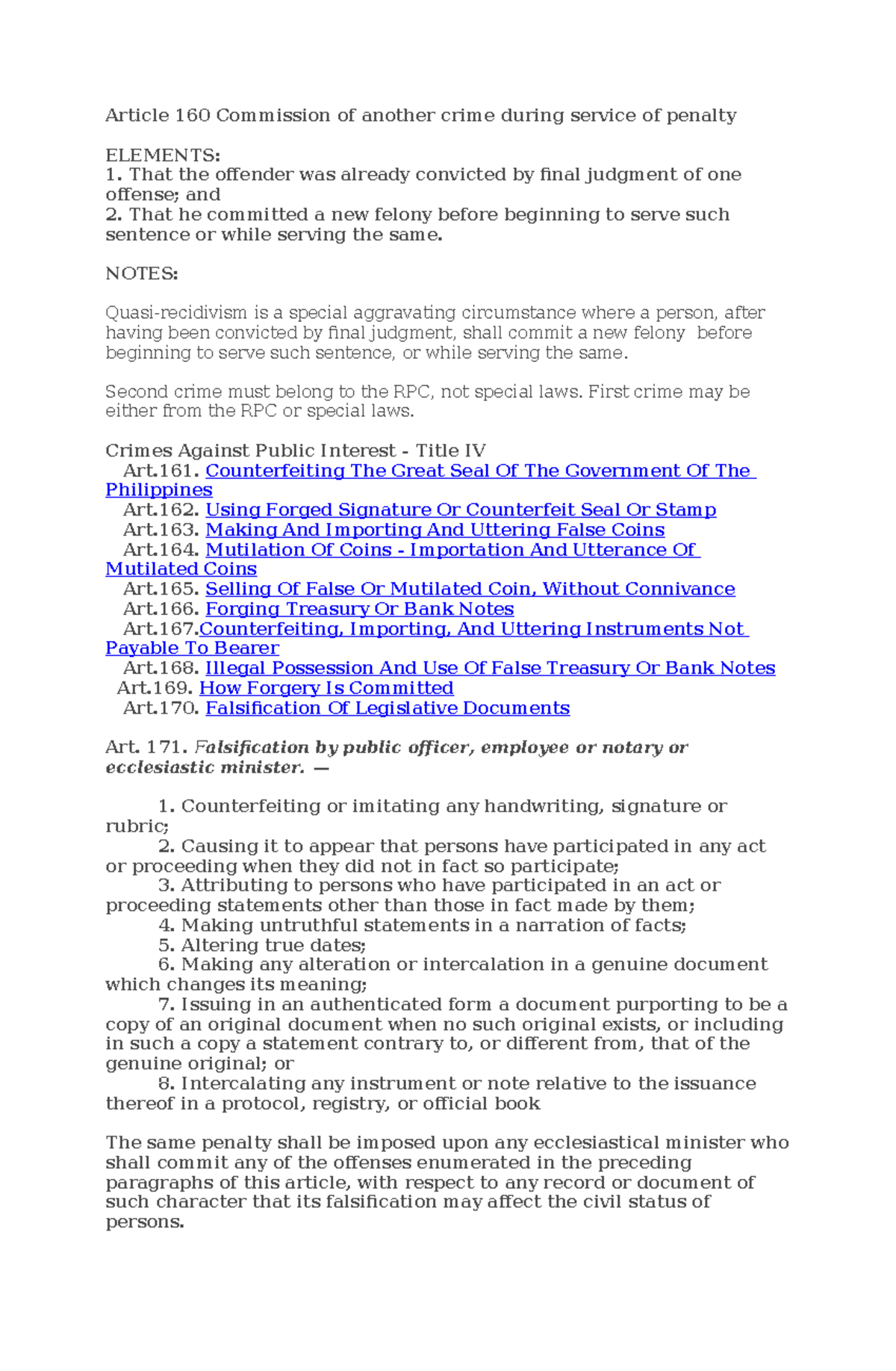 Book 2 Notes - Crimes committed by Public officer - Article 160 ...