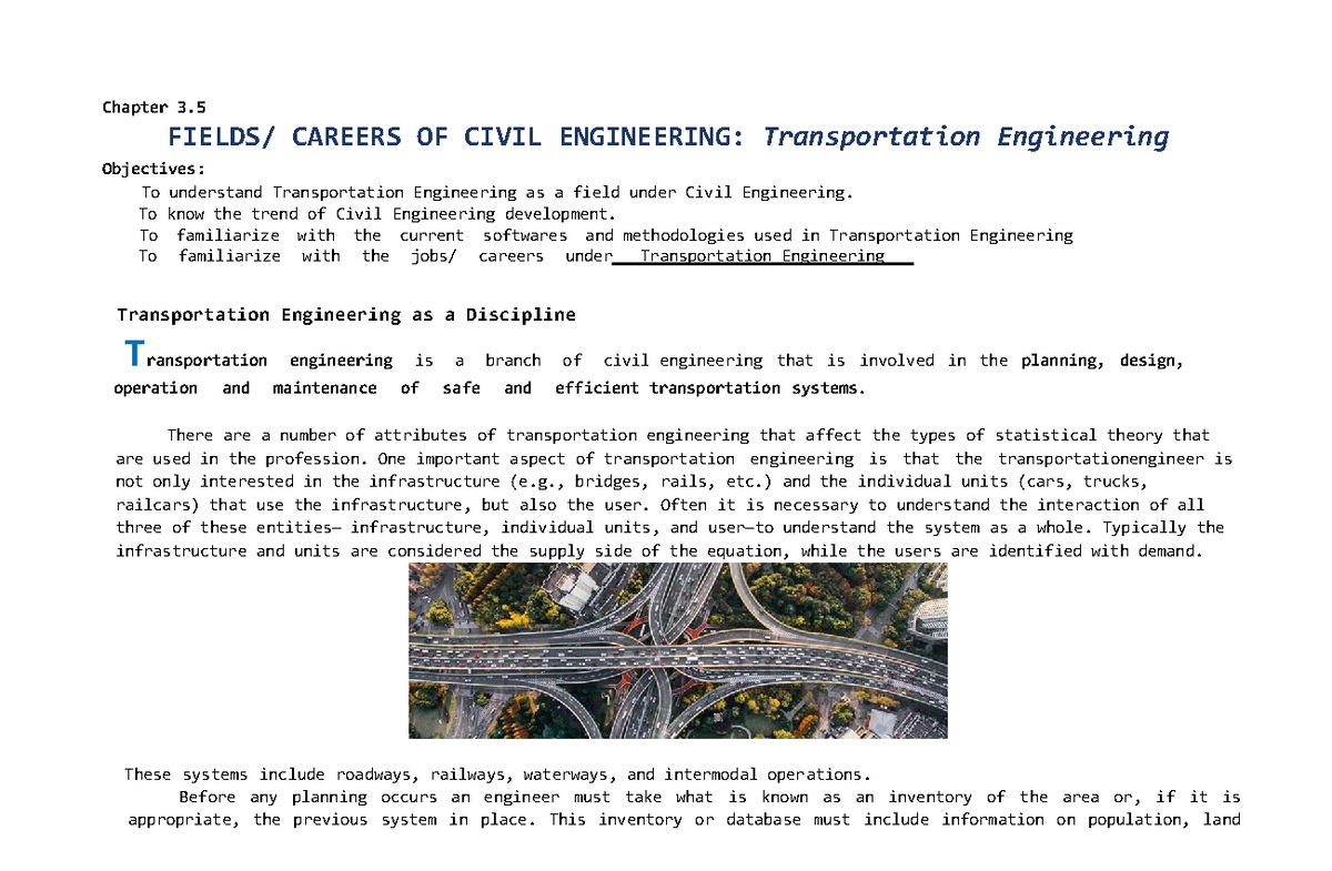 Module 5 transportation - Chapter 3. FIELDS/ CAREERS OF CIVIL ...