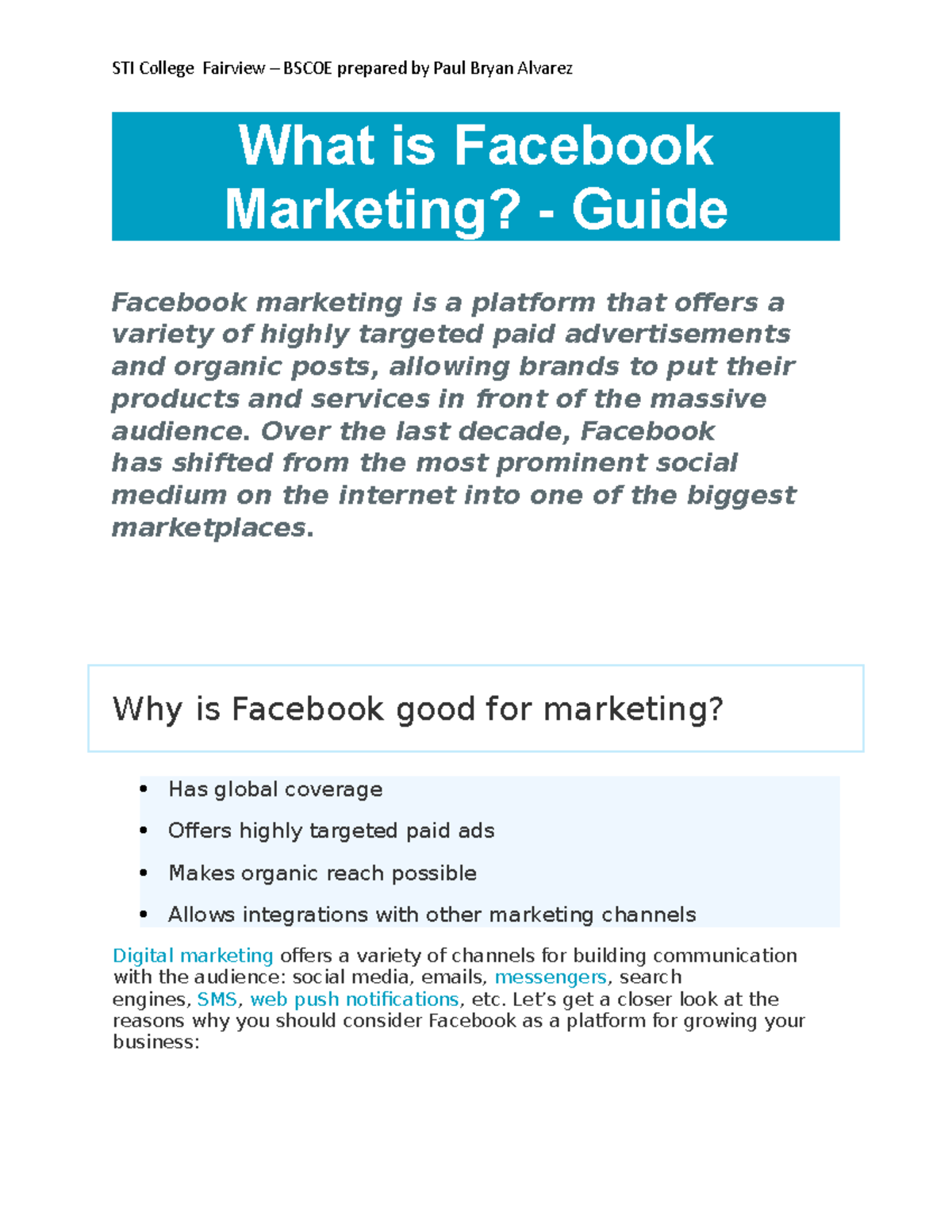 What is Facebook Marketing - Guide - STI College Fairview BSCOE ...