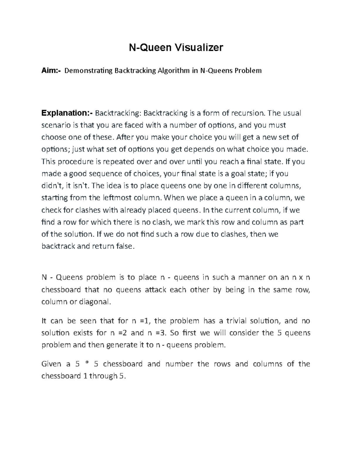 Aim - Demonstrating Backtraking Algorithm in N-Queens Problem - Google Docs - N-Queen Visualizer ...