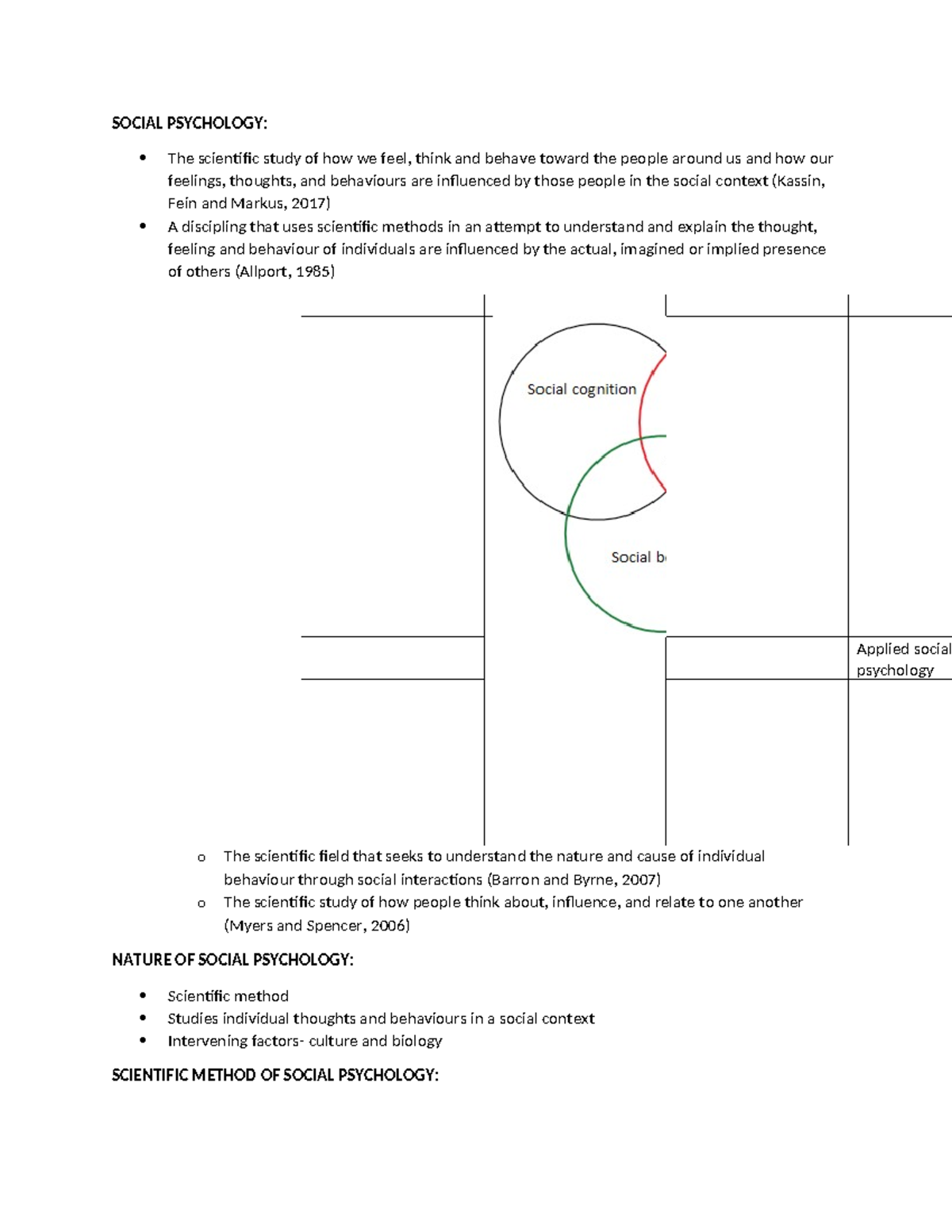 Unit 1 - notes - SOCIAL PSYCHOLOGY: The scientific study of how we feel ...