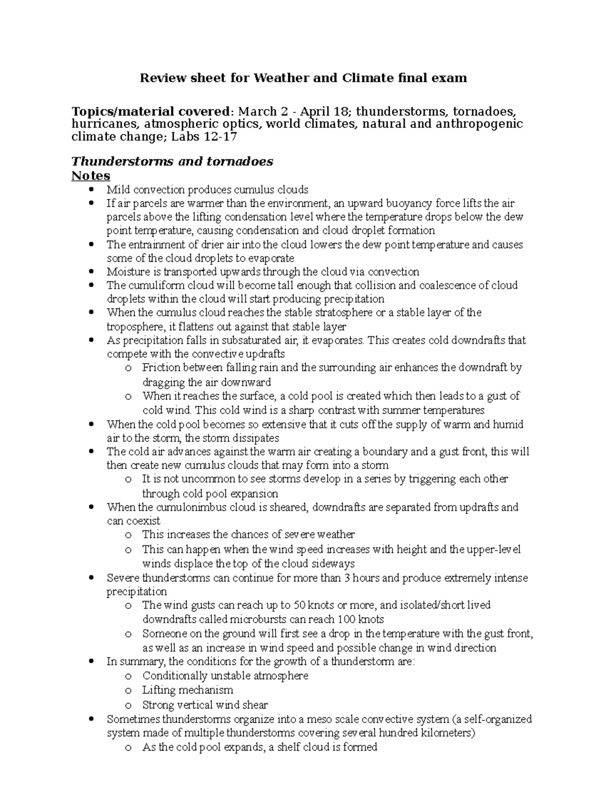Final Review - Review sheet for Weather and Climate final exam Topics ...