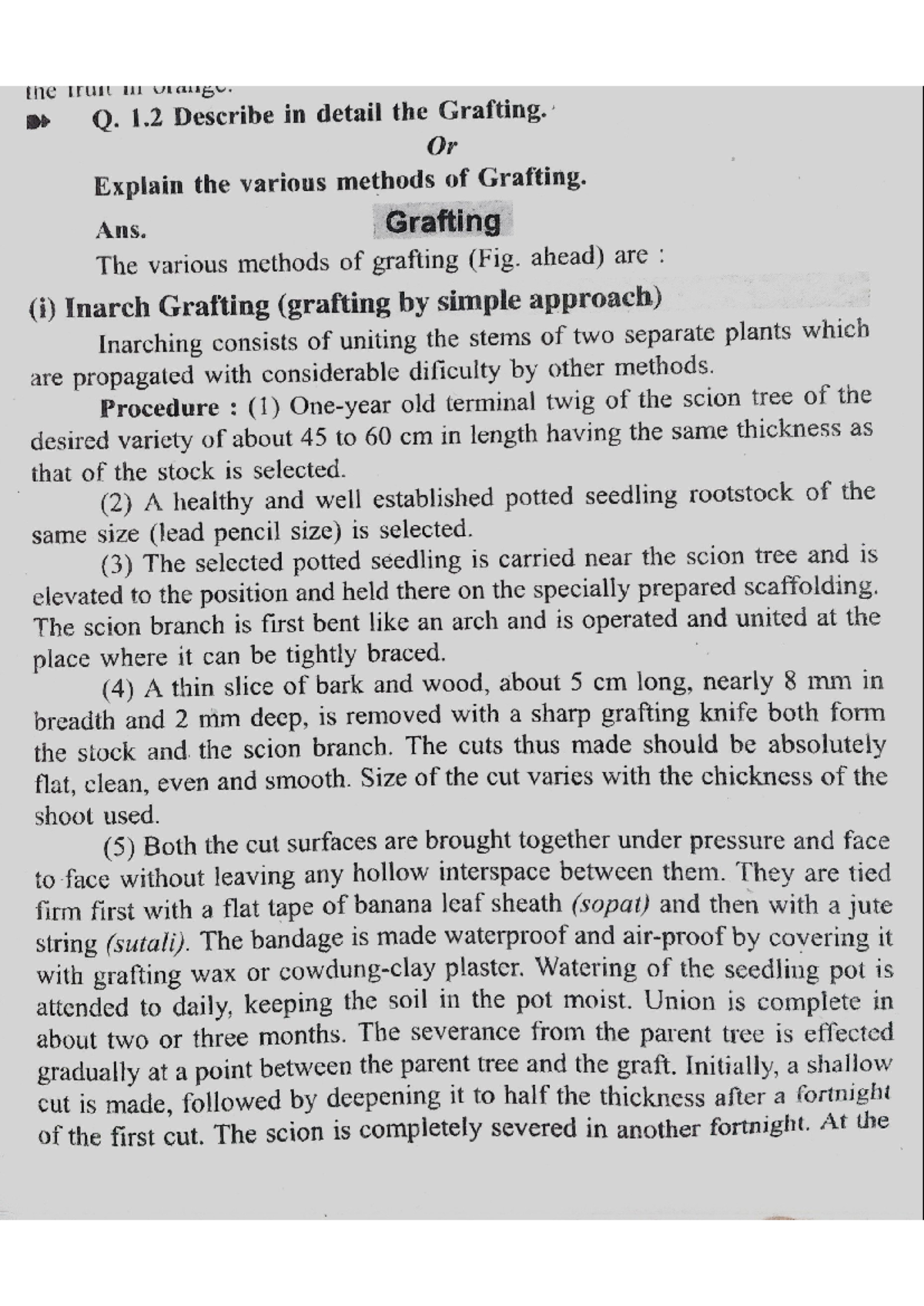 Methods of grafting - Bsc Hons Ag Horticulture - the Irun Q. 1 Describe ...
