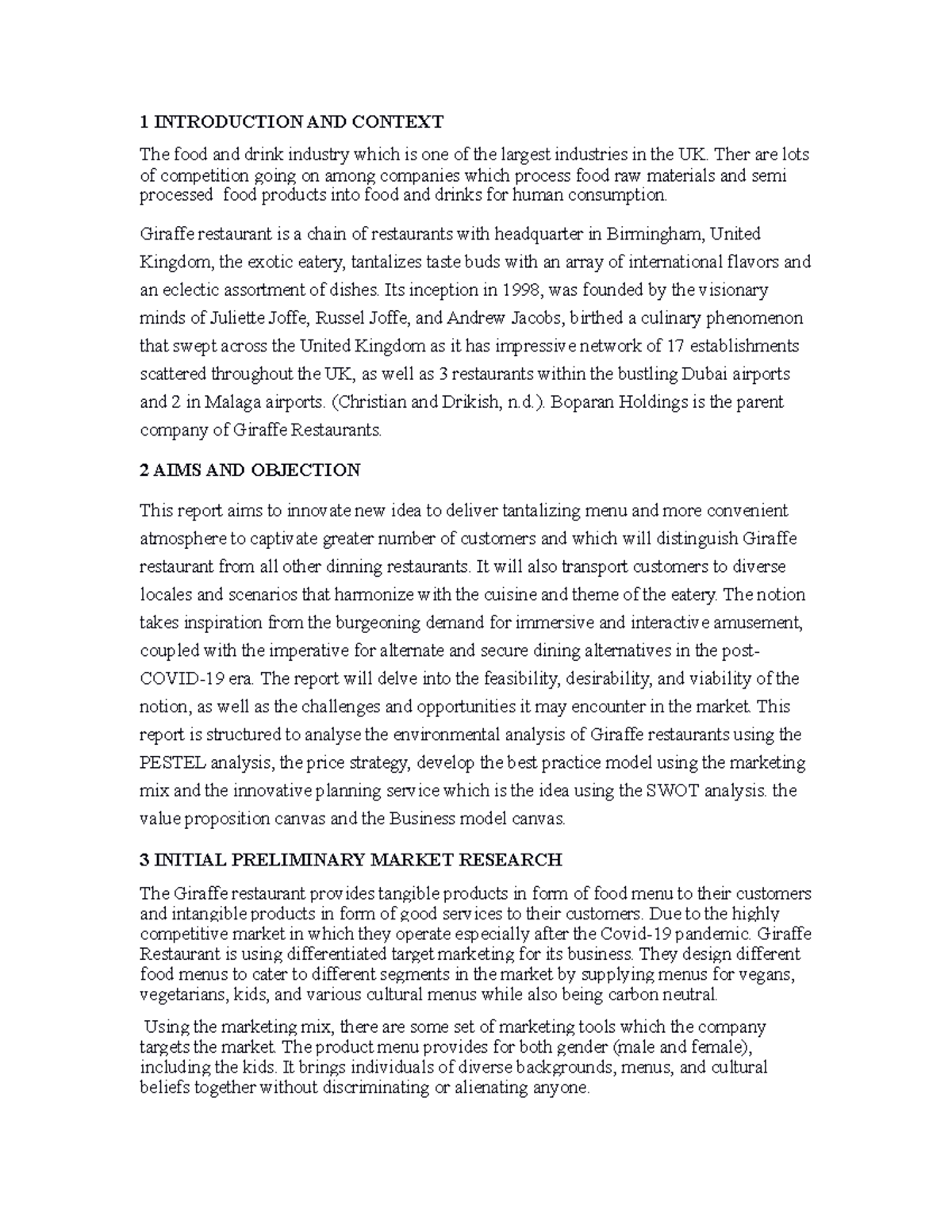 Business Model Report ON Gifaffe Restaurant[ 673] - 1 INTRODUCTION AND ...