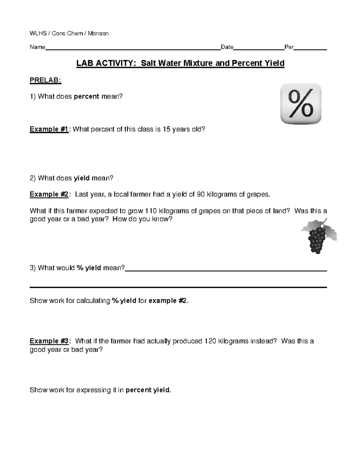 Salt Water Mixture Percent Yield lab - WLHS / Conc Chem / Monson Name ...