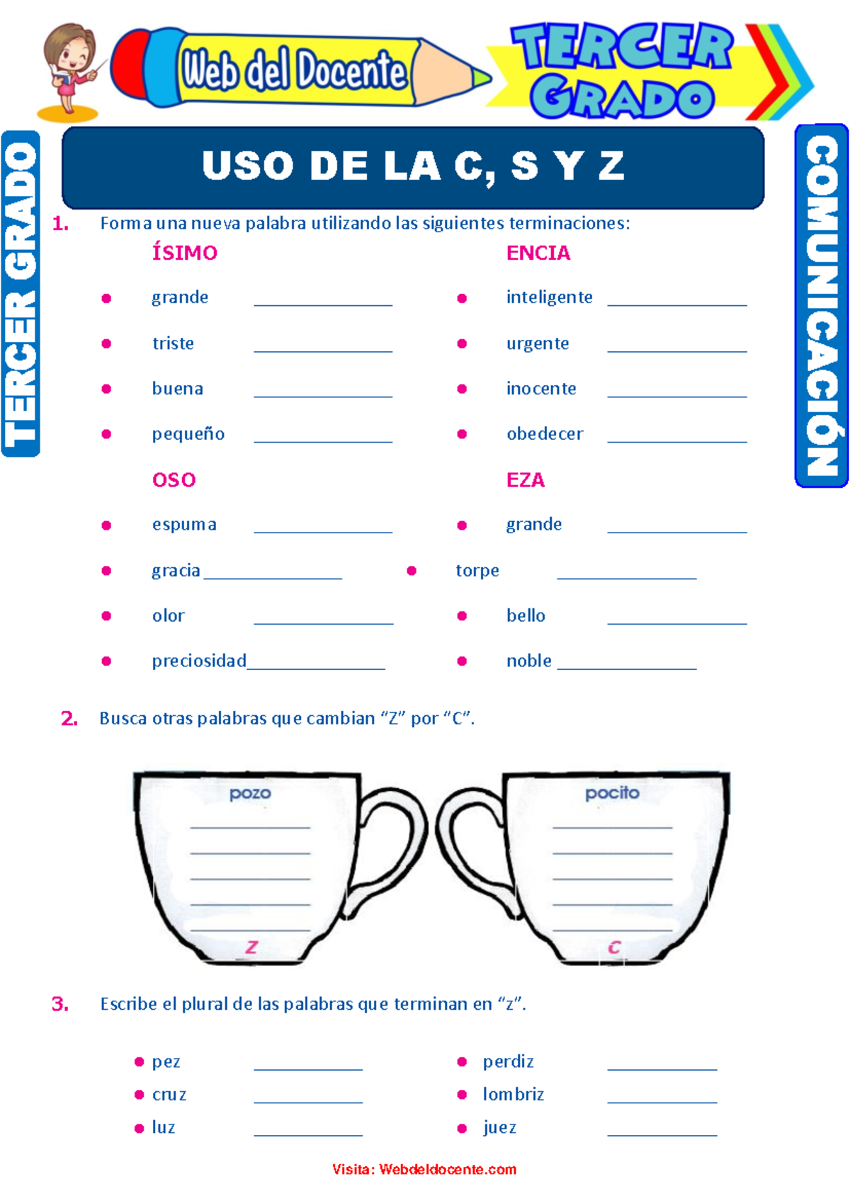 Uso-de-la-C-S-Z-para-Tercer-Grado-de-Primaria - Forma una nueva palabra utilizando las ...