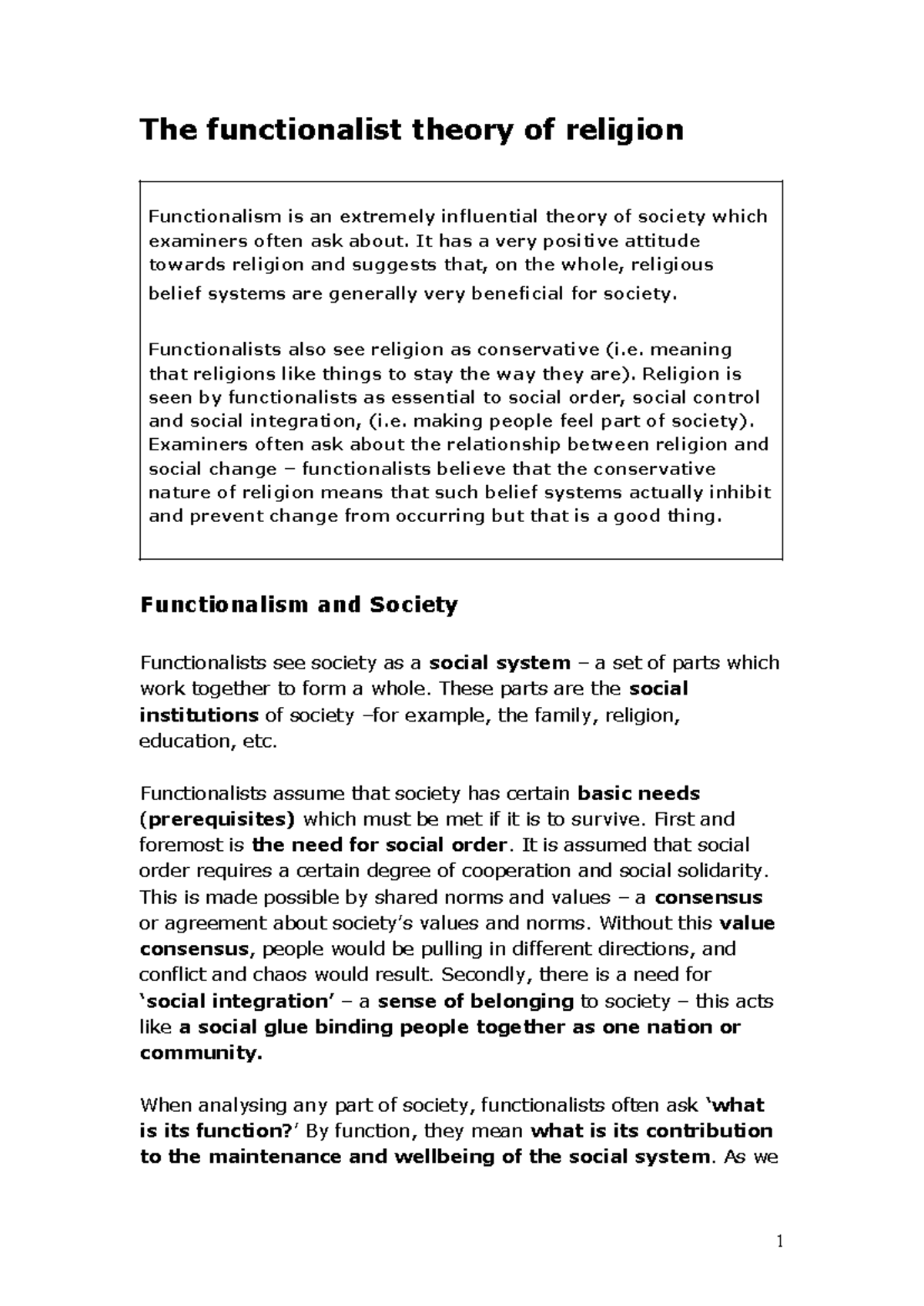 4. Functionalism - just some notes - The functionalist theory of ...
