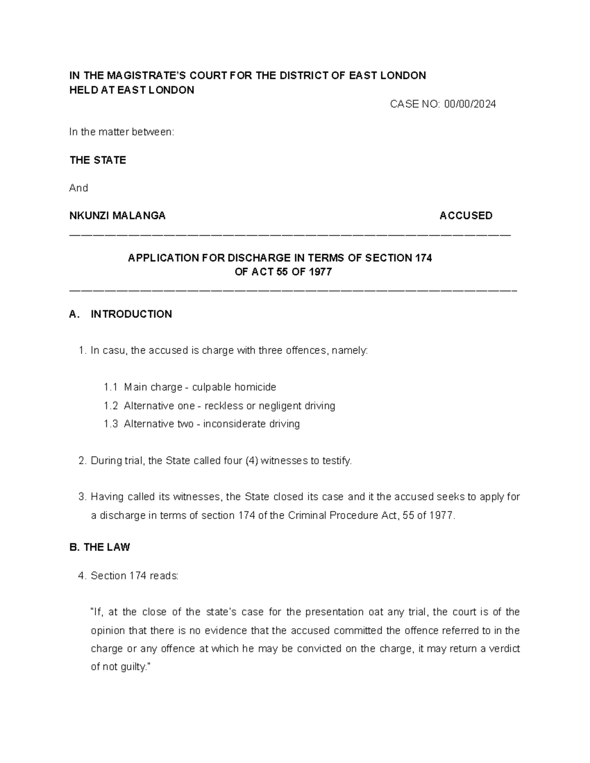 Template - Application for Discharge - IN THE MAGISTRATE’S COURT FOR ...