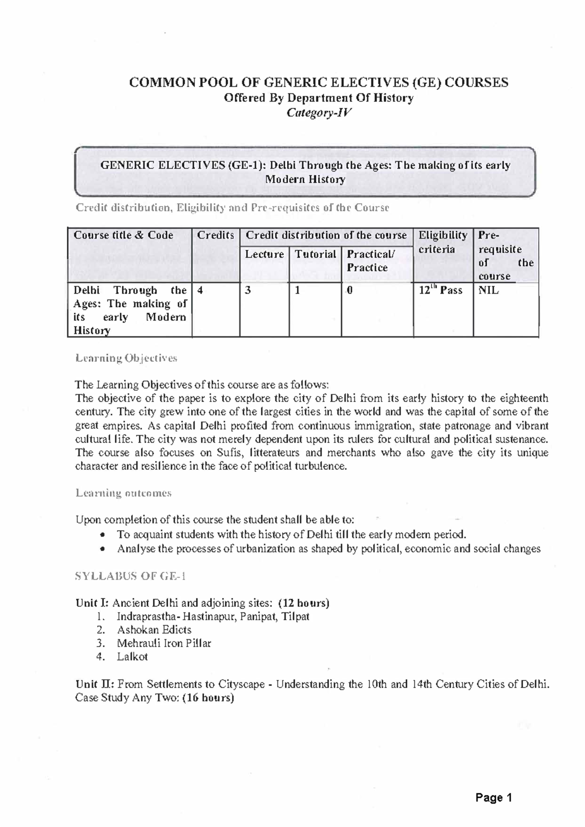41813537169026653241 - , COMMON POOL OF GENERIC ELECTIVES (GE) COURSES Offered By Department Of ...