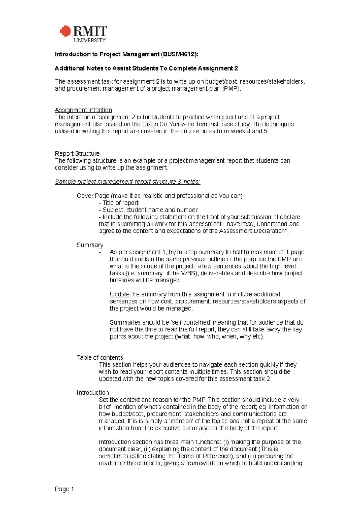 Assignment 2 - Addtional Help Notes - Additional Notes to Assist ...