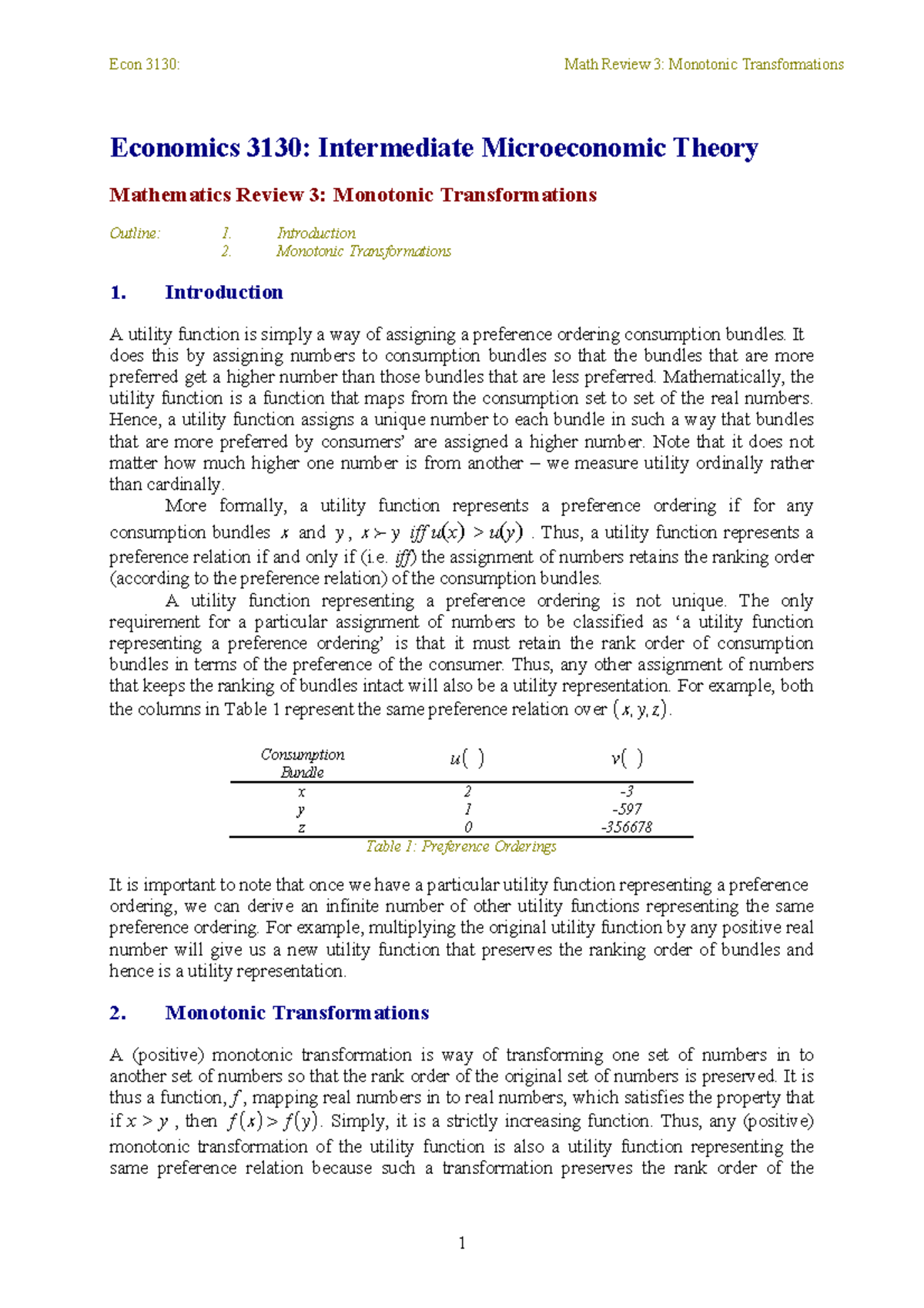 Econ3030Math Review 3 - Economics 3130: Intermediate Microeconomic Theory Mathematics Review 3 ...