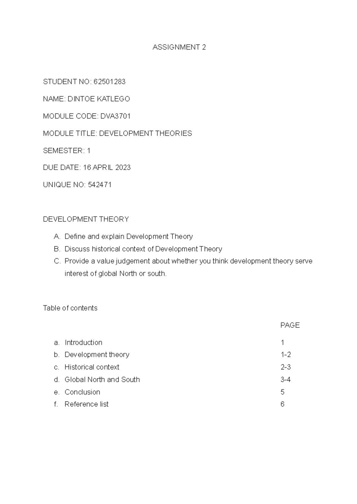 Assign 2 DVA3701 - ITS AN ESSAY BASED ON DEVELOPMENT PLANNING ...
