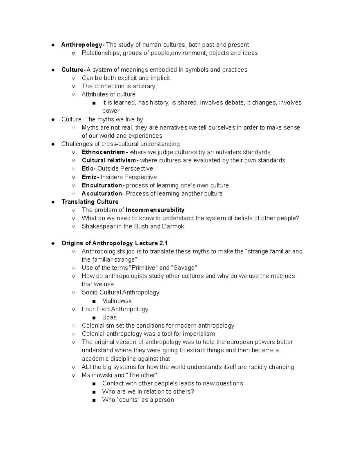 Anthropology - Contains lecture notes and some assignments ...