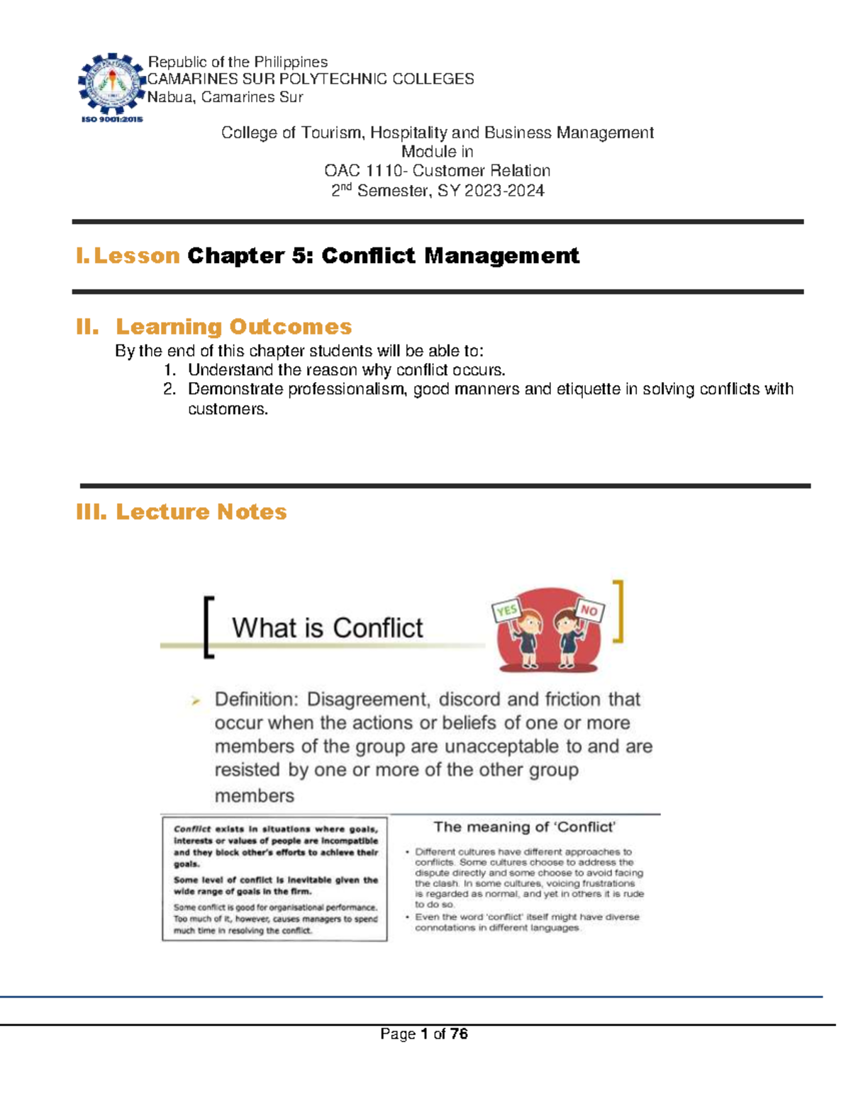 Module 5 Conflict - This notes tackles. . . . - Republic of the ...