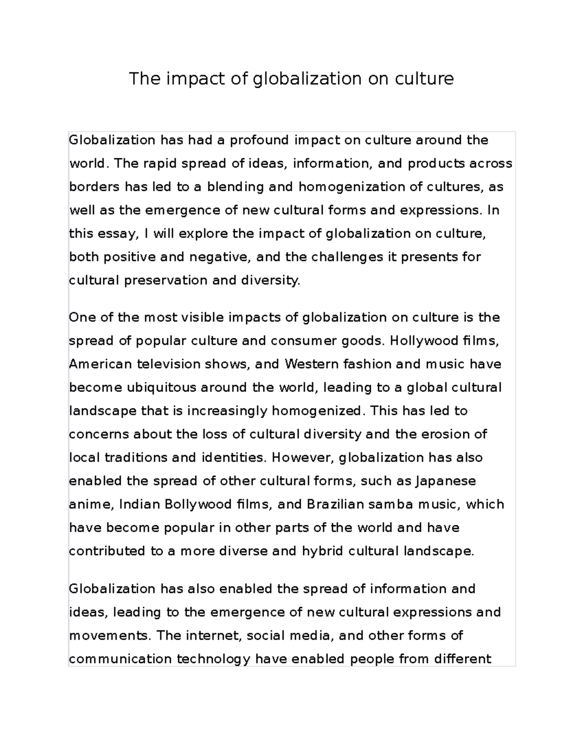 The impact of globalization on culture - The impact of globalization on ...