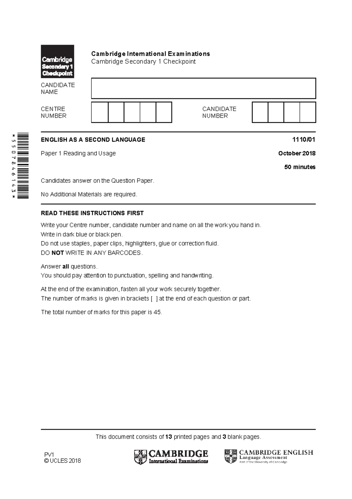 Paper 1 oct 2018 Eng 2 Lang Sec1 - 5507846143 Cambridge International ...
