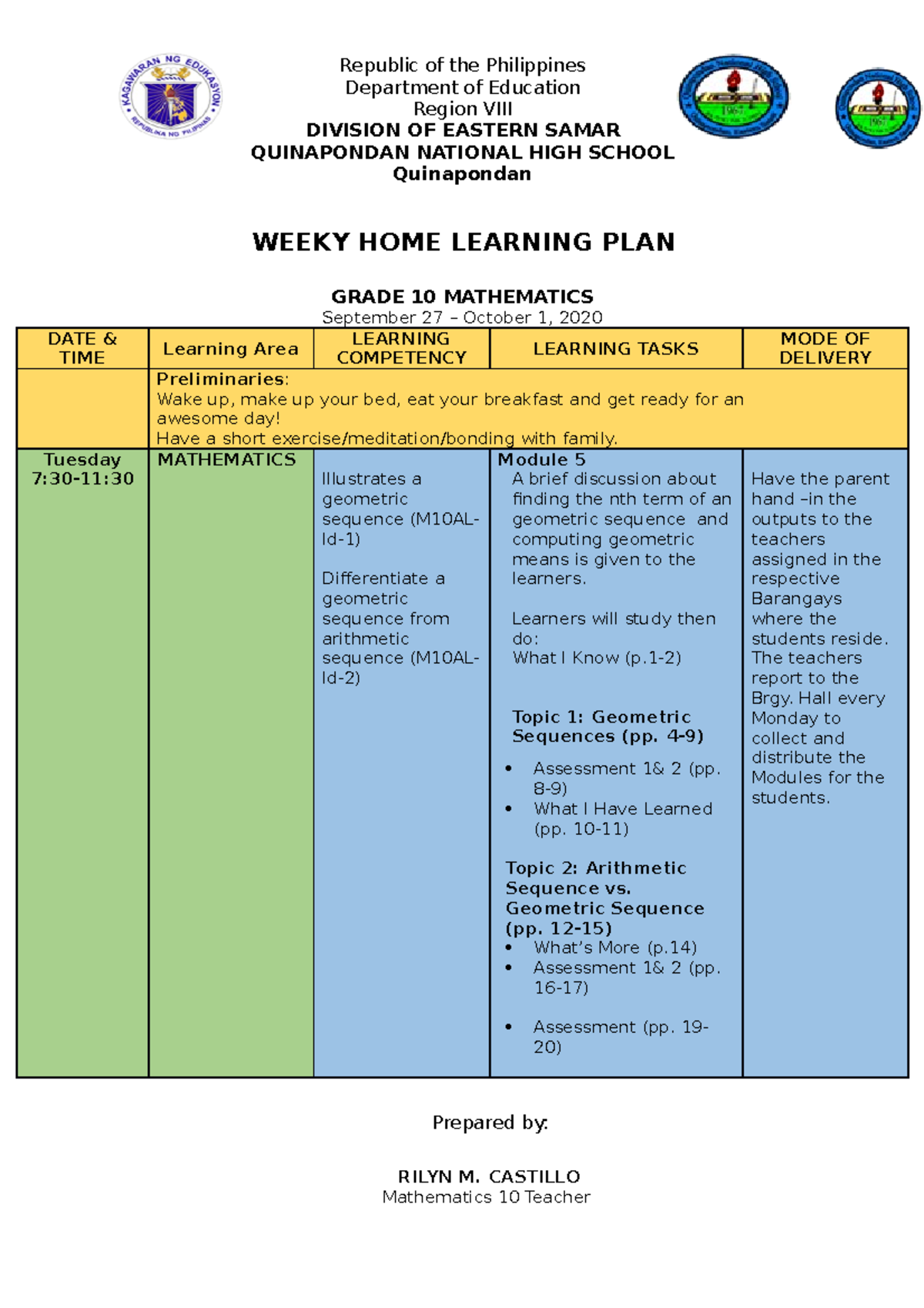 MATH Mod. 5 (WEEK 3) - Practice Material for Math 10 - Republic of the ...