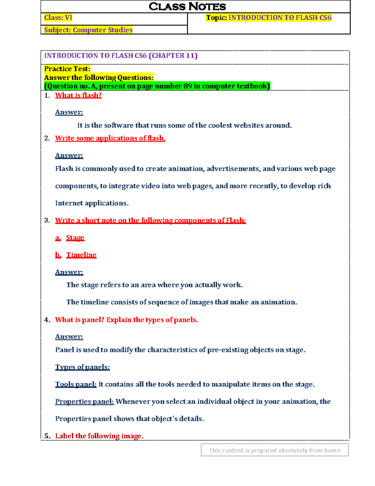 6-Computer - Hand outs - Class Notes Class: VI Topic: INTRODUCTION TO ...