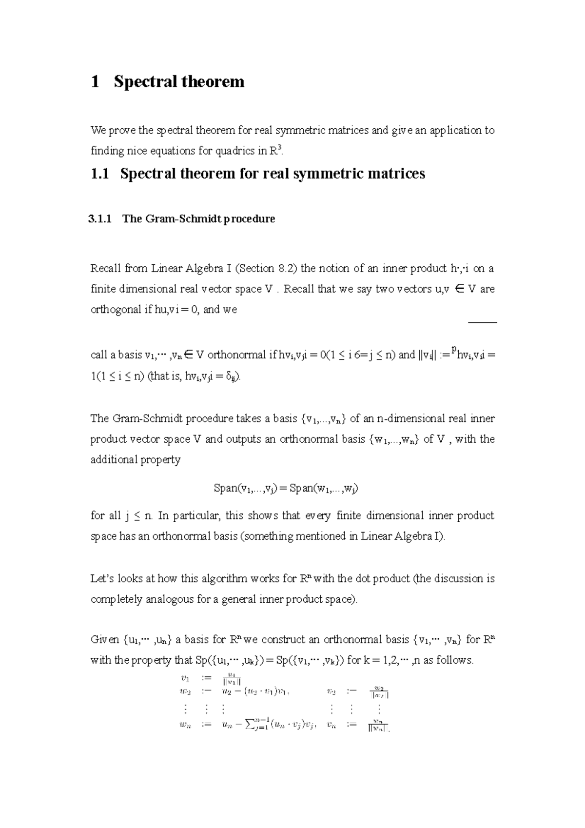 Lin Alg 2 5 Spectral Theorem 1 Spectral Theorem We Prove The Spectral Theorem For Real