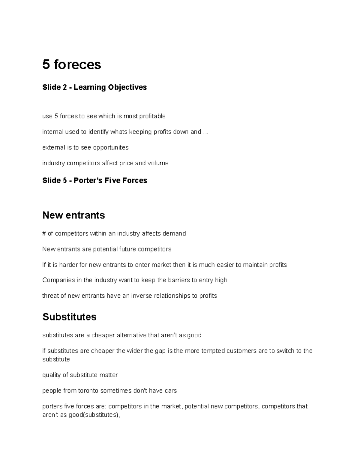 5 forces notes - 5 foreces Slide 2 - Learning Objectives use 5 forces ...