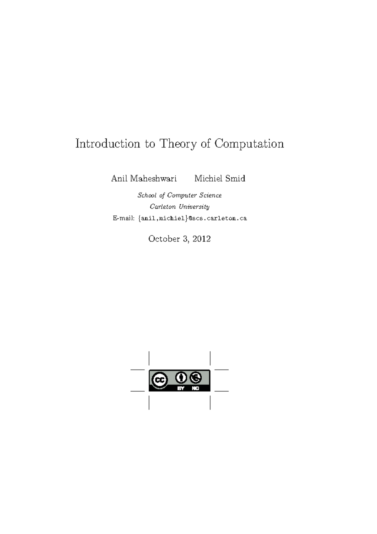 Theory Of Computation - Anil Maheshwari & Michiel Smid - Introduction to Theory of Computation ...
