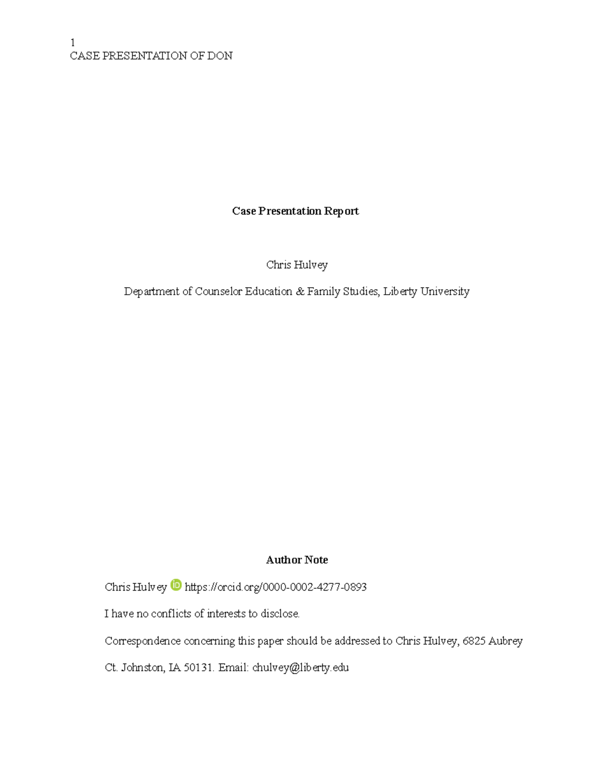 Case Presentation Don - Case conceptualization - CASE PRESENTATION OF ...