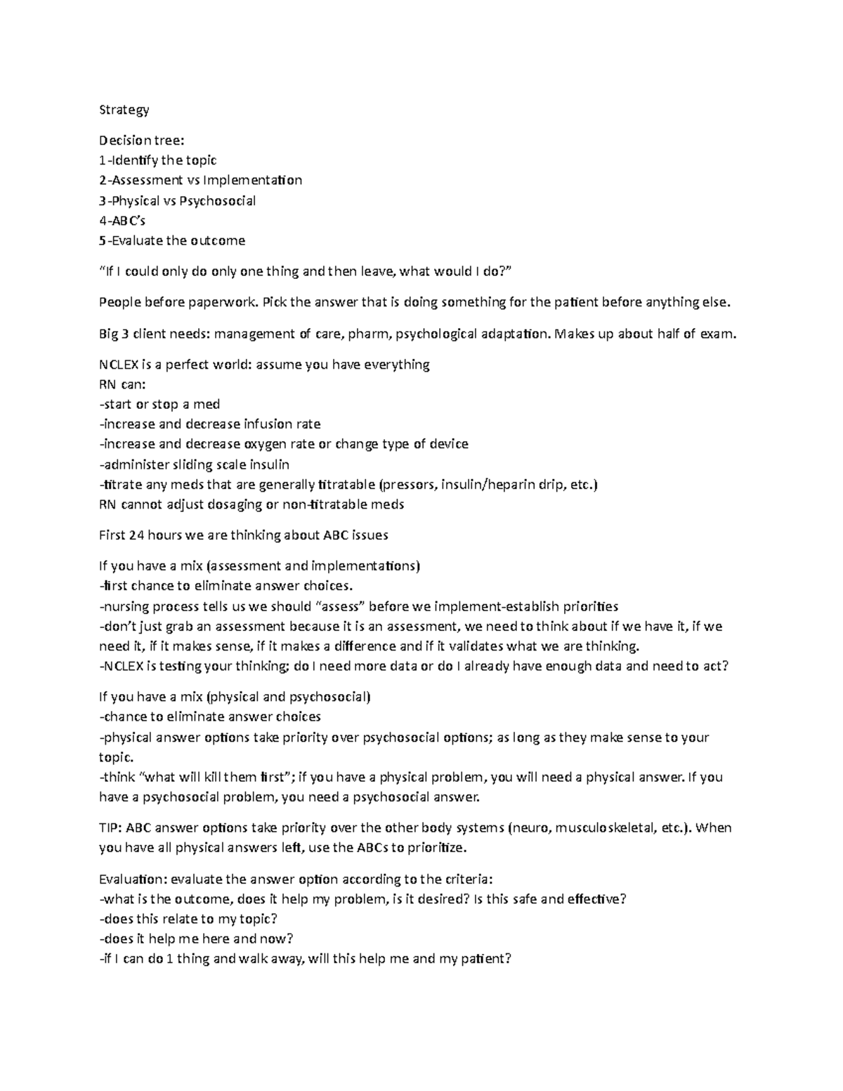 Kaplan Strategy Notes - Strategy Decision tree: 1-Identify the topic 2 ...